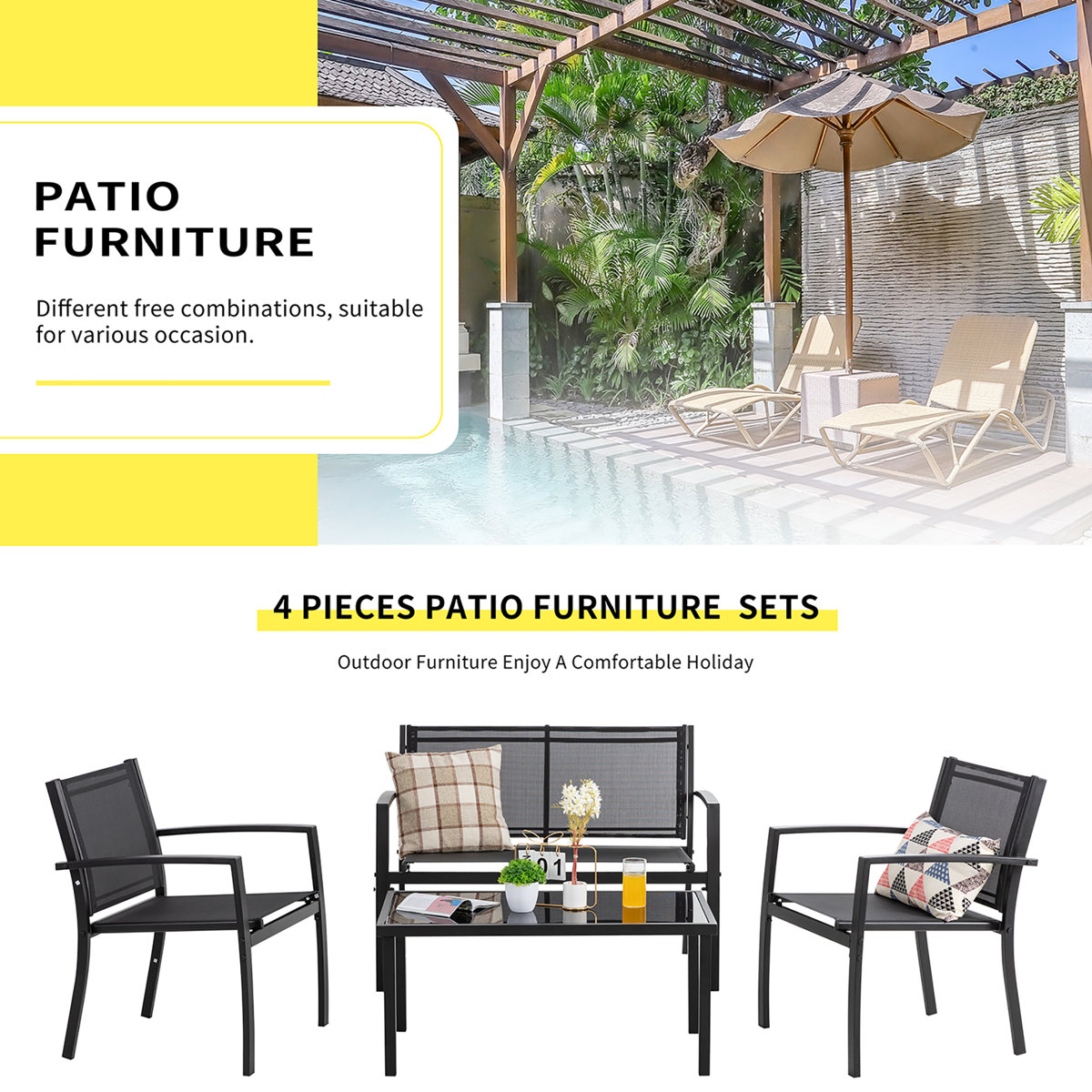 Wade Logan® Arantxa 4 Piece Complete Patio Set & Reviews | Wayfair