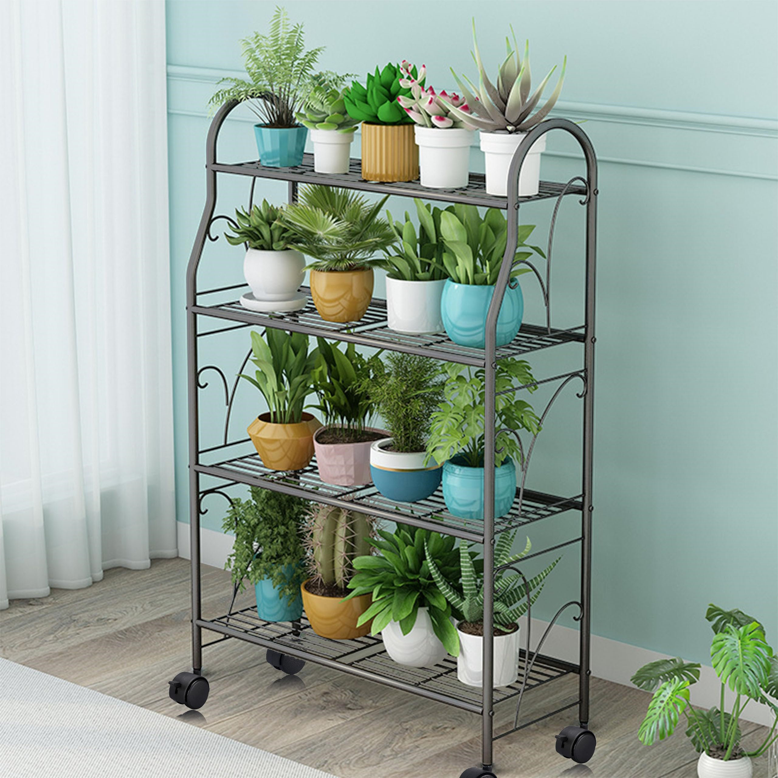 Lark Manor 4-Tier Moveable Metal Plant Stand for Indoor/Outdoor - Heavy ...