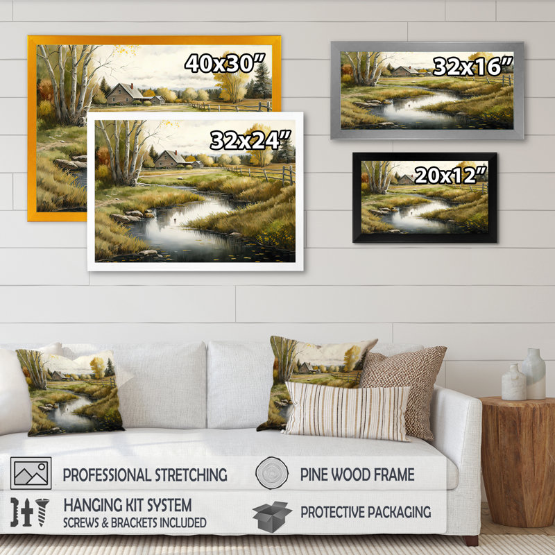 Design Art Small River To The Barn - Farmhouse / Country Canvas Wall ...
