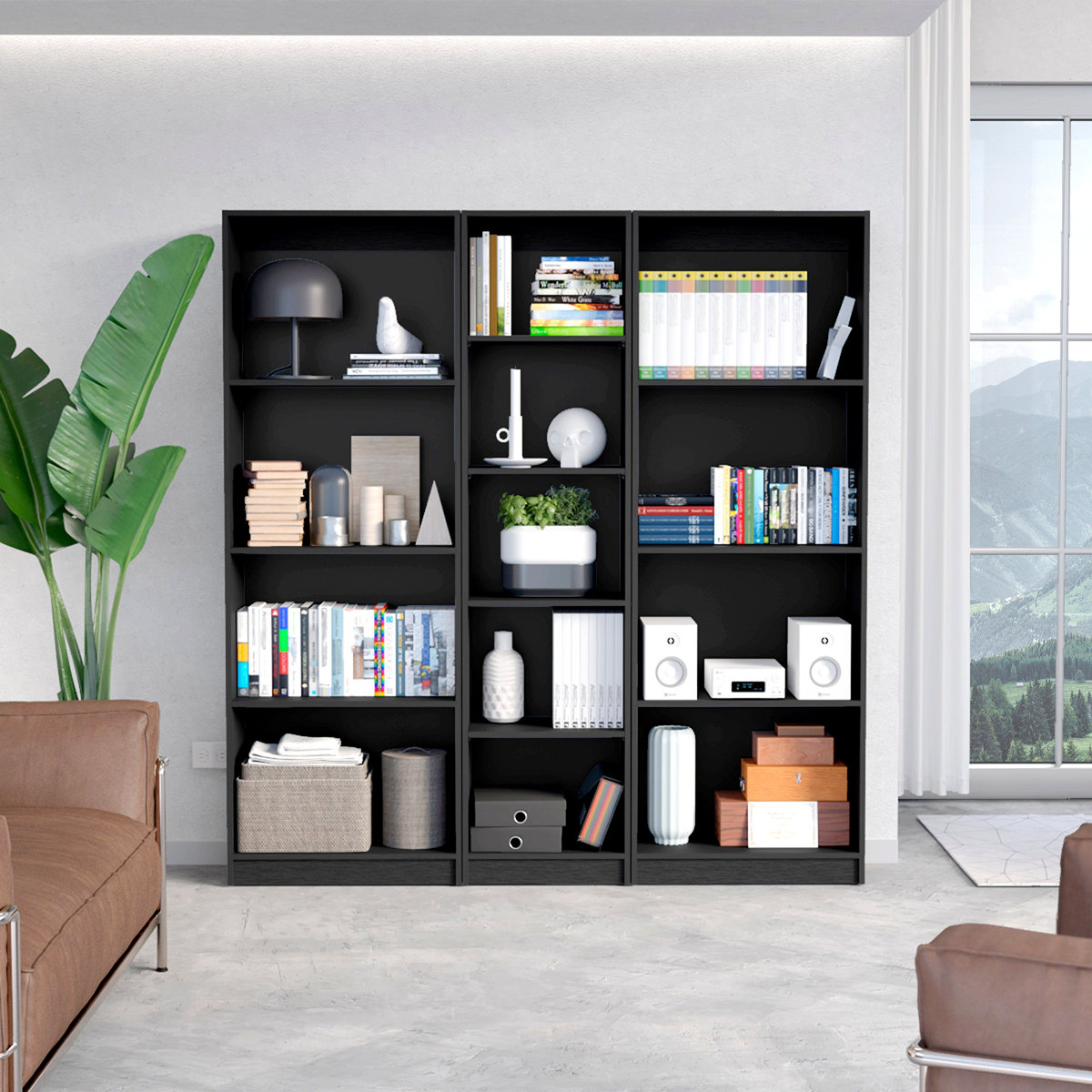 Hokku Designs 3 Piece Living Room Set With 3 Bookcases Bookshelf Wood ...