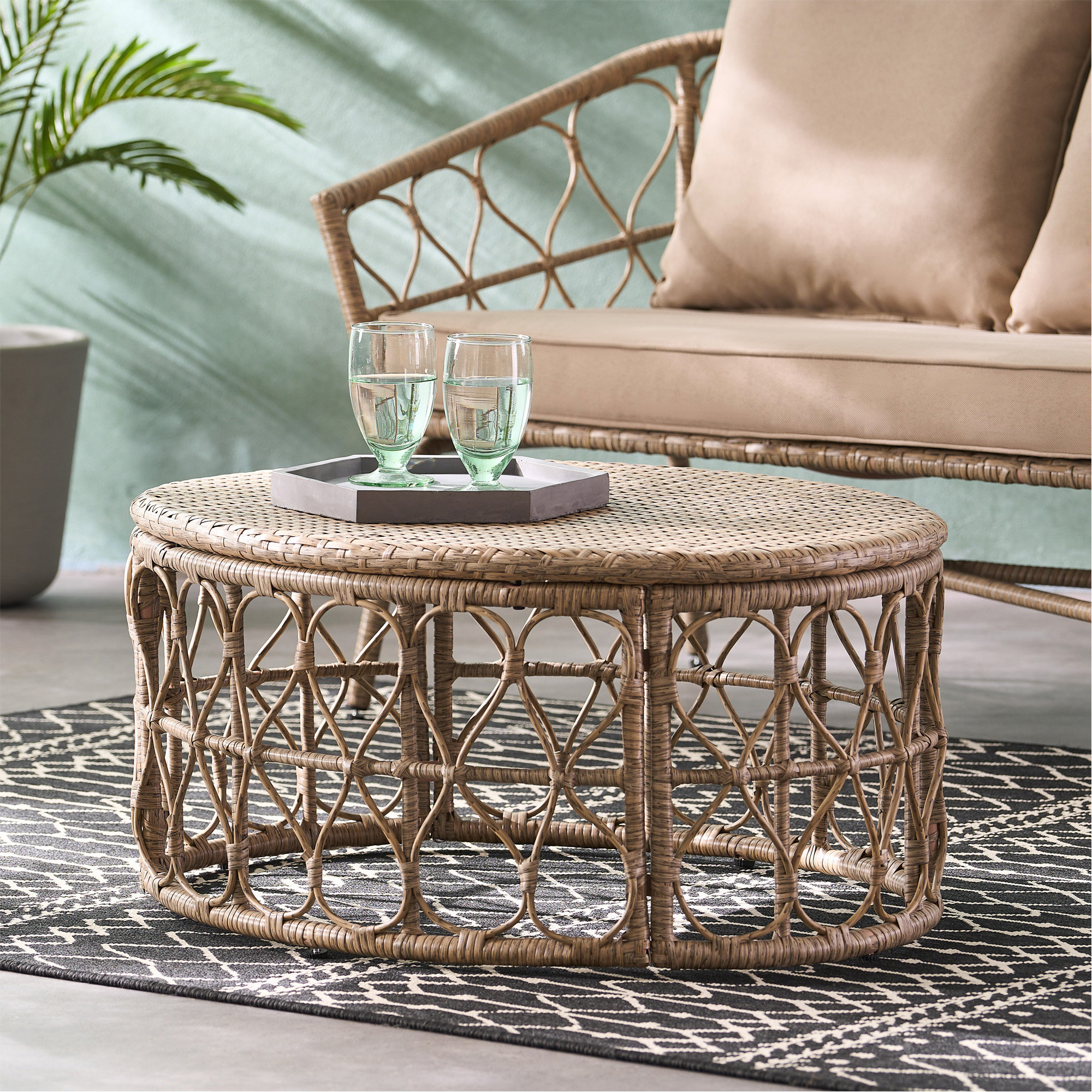 Bayou Breeze Stylish Wicker Weave Coffee Table For Outdoor Spaces ...
