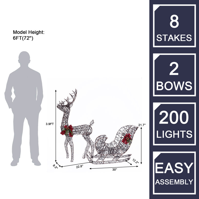 The Holiday Aisle® Reindeer and Sleigh Holiday Lighted Display Set ...