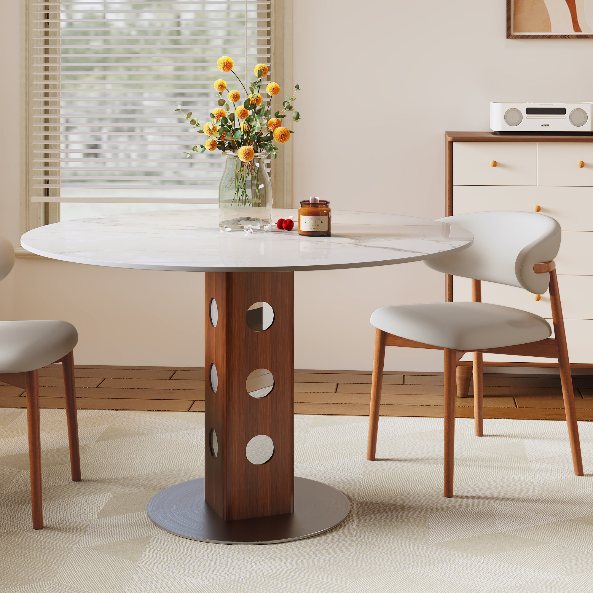 Ivy Bronx Modern Small Round Kitchen Table Breakfast Table Mirror ...