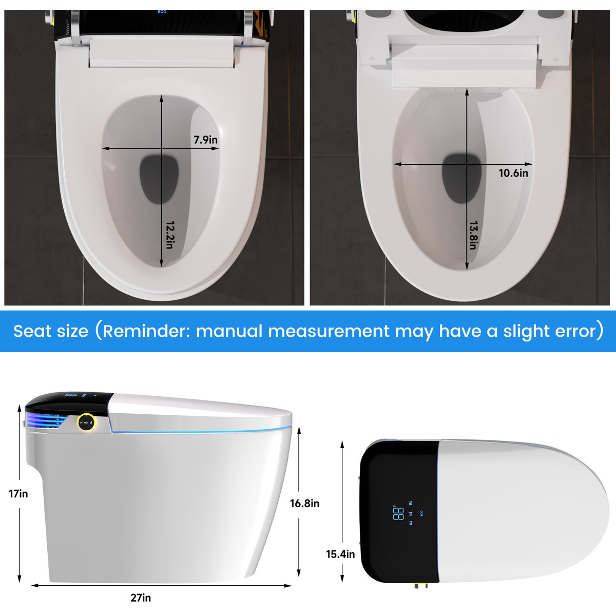BCAN Smart Toilet with Tankless Bidet Wash, Auto Open Lid, 1.28 Gallons ...