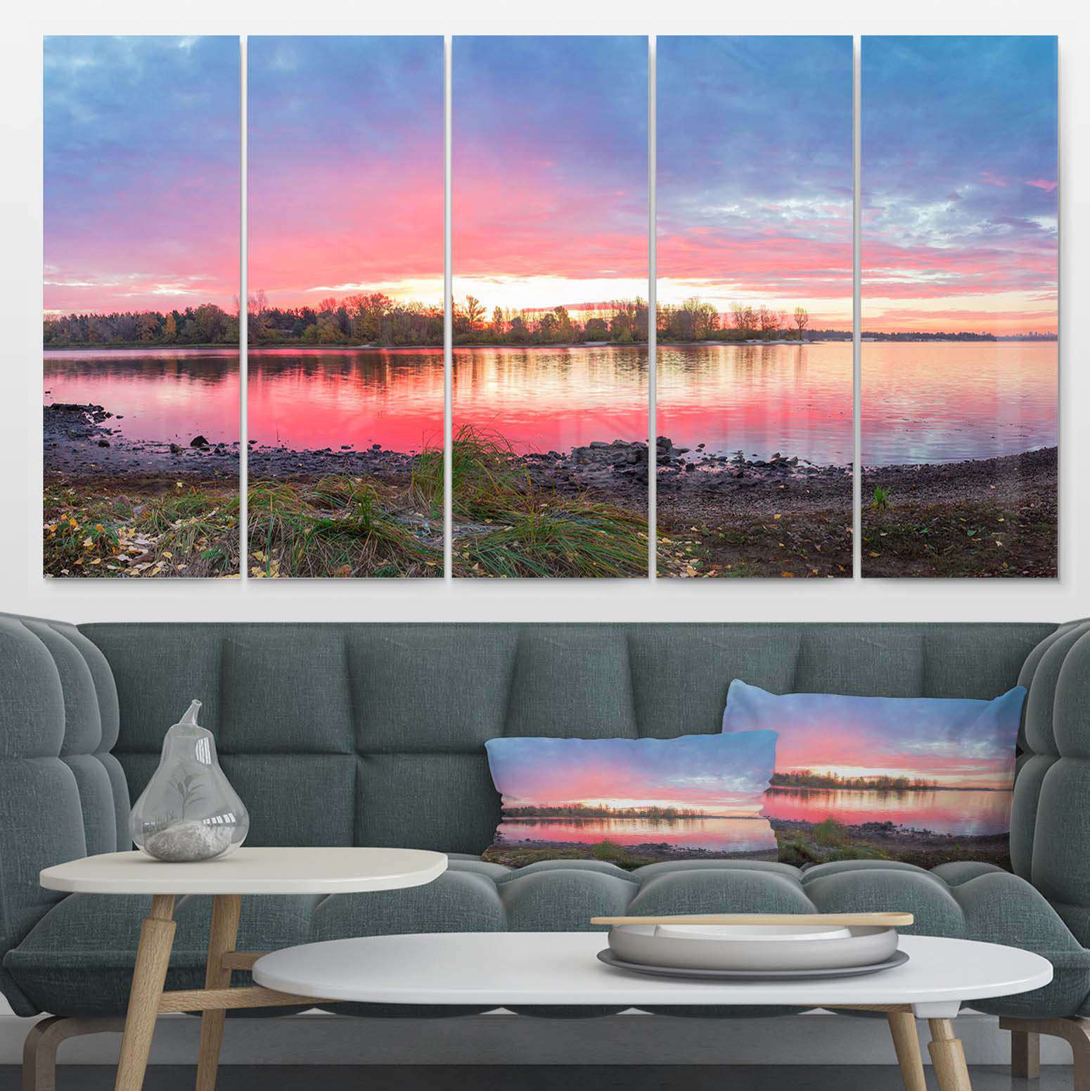 East Urban Home Beautiful Fall Sunrise Over River - Multipanel ...