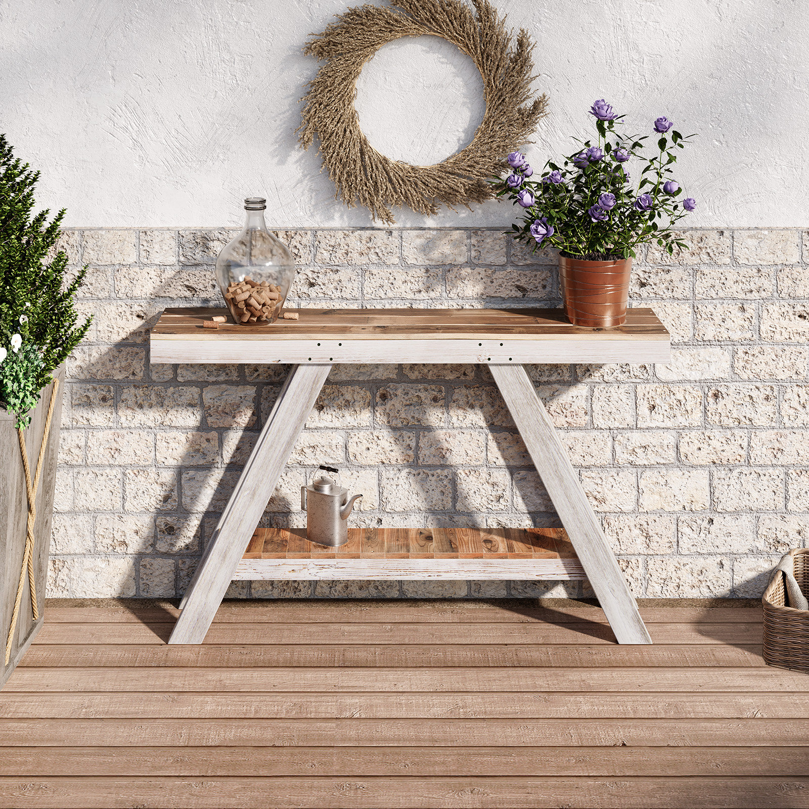 Gracie Oaks 46" Distressed Solid Wood Console Table & Reviews | Wayfair