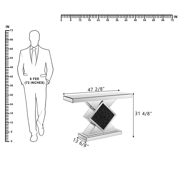 Everly Quinn Amla 47.25" Mirrored Glass Console Table Entryway Living ...
