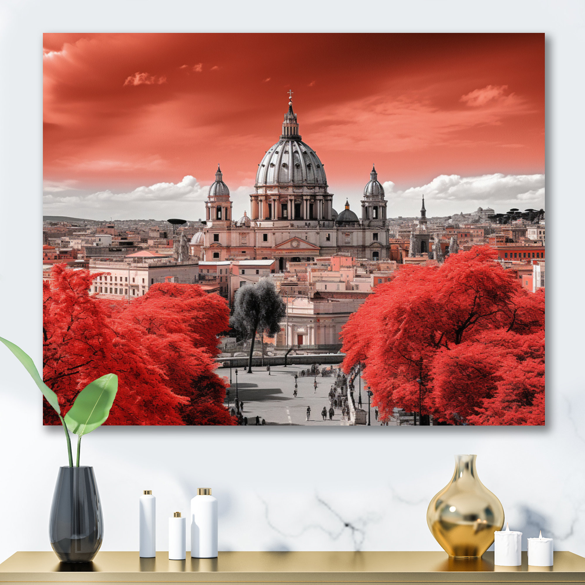 Latitude Run® Monochrome Red Rome Cityscape | Wayfair