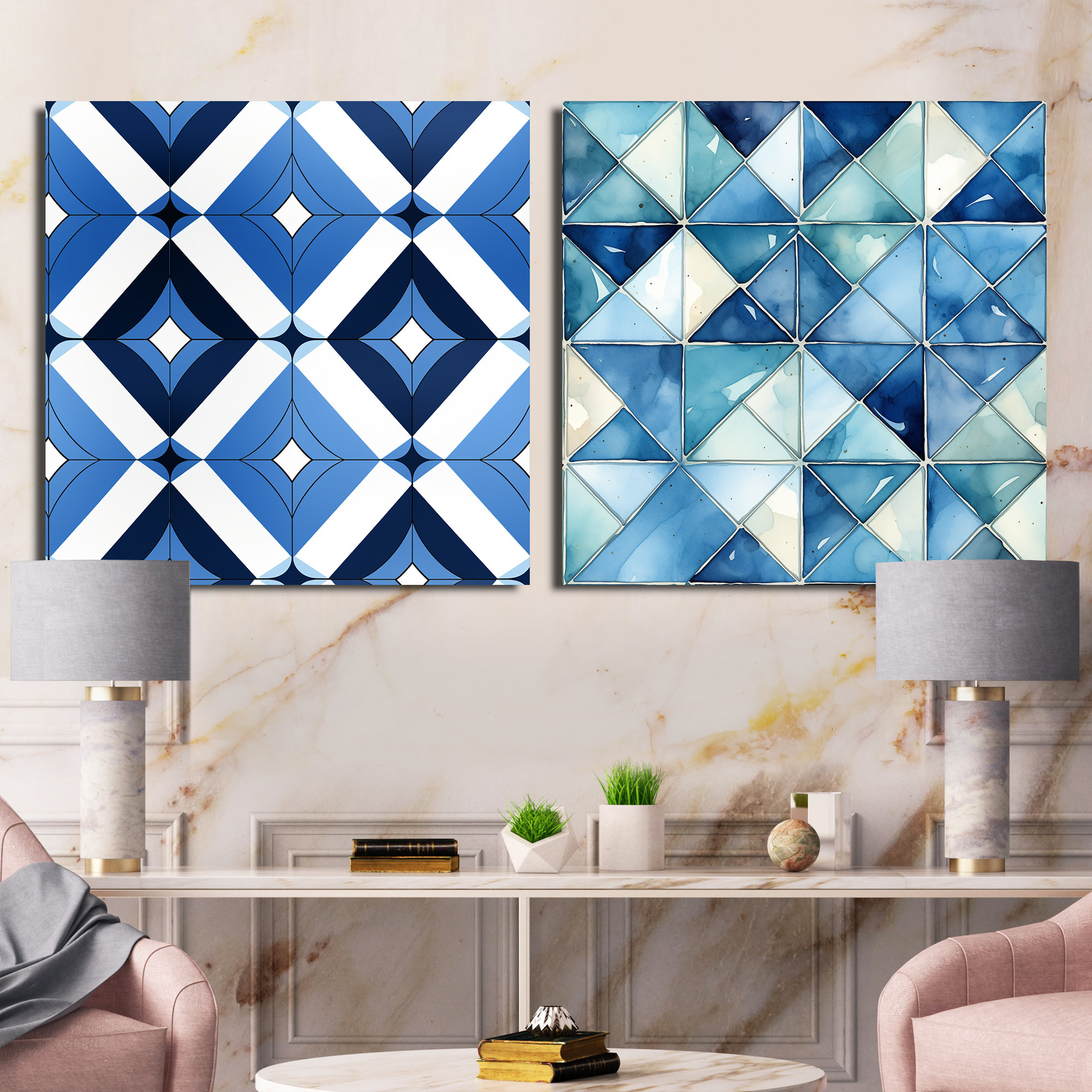 Design Art Minimalist White And Blue Polygons Geometric - Abstract ...