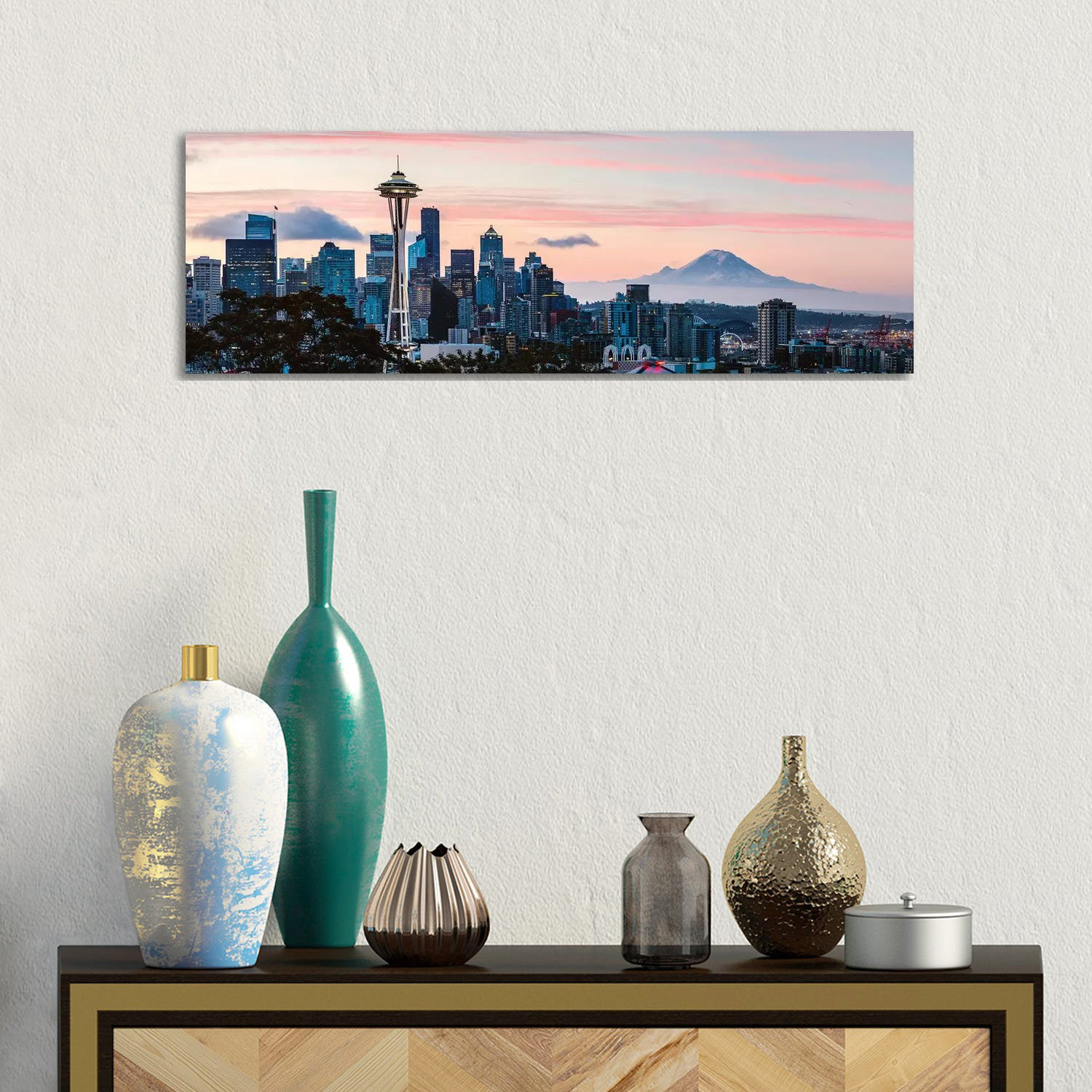 Ebern Designs Seattle Skyline And Mt Rainier- Gallery-Wrapped Canvas ...
