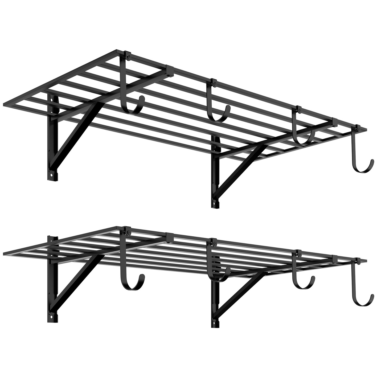 Latitude Run® Heavy Duty Garage Wall Mounted Shelves With 8 Hooks, 2 ...