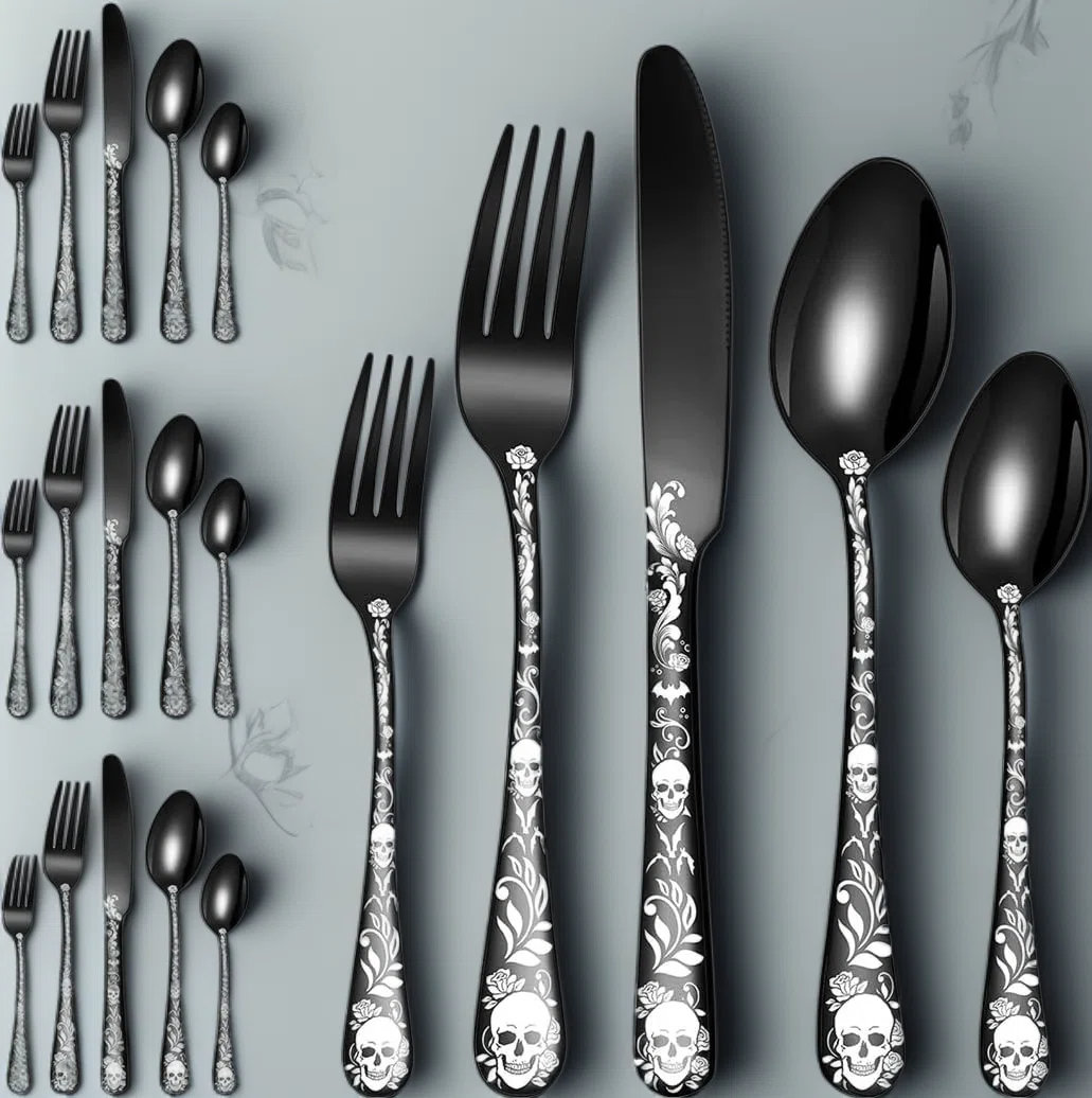 Trinx 20-Piece Halloween Skeleton Flatware Set With Skull Flower ...