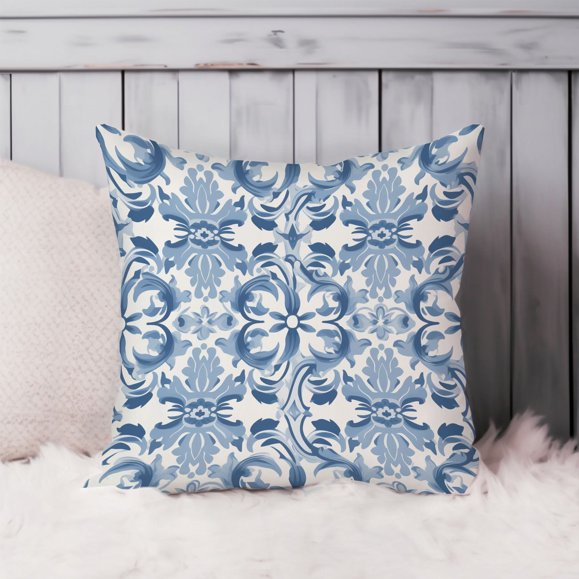 Ethan Taylor Abstract Blue Damask Pattern I Classic & Traditional | Wayfair