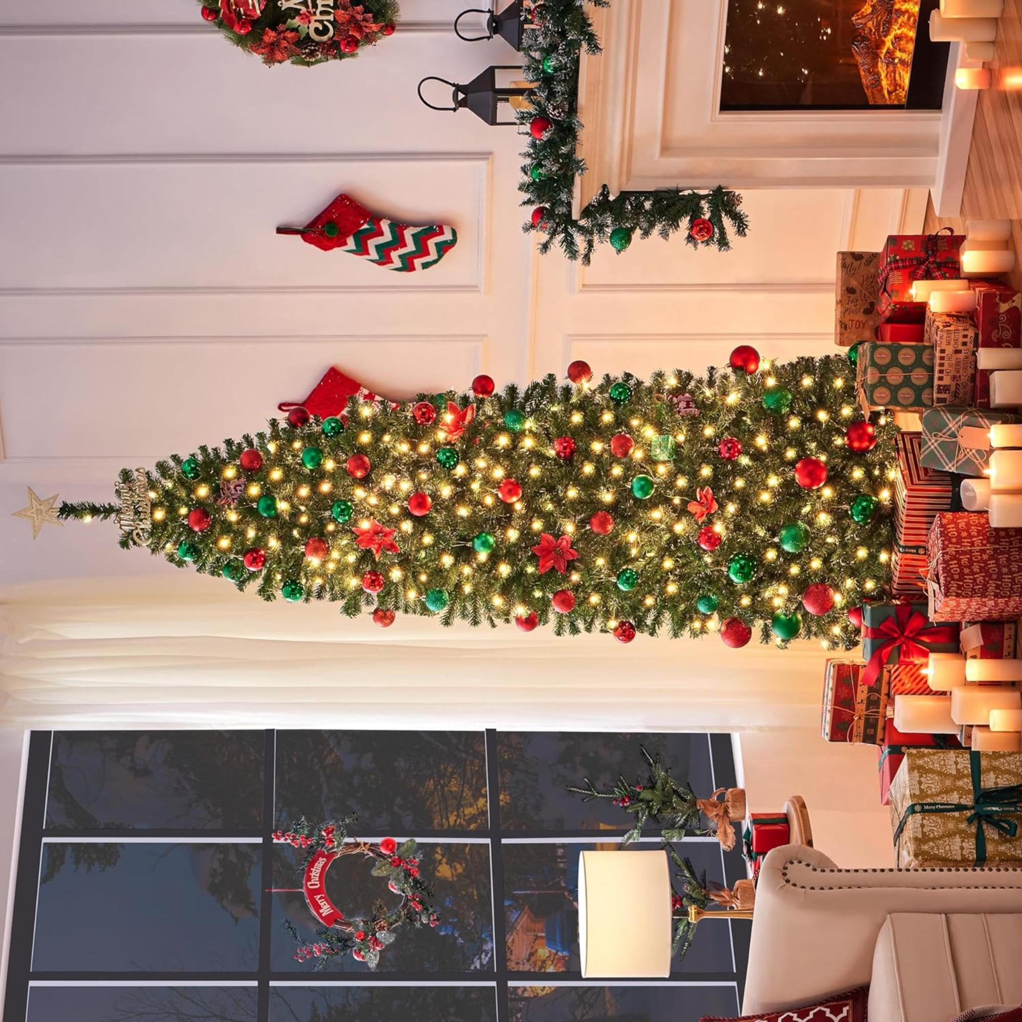 The Holiday Aisle® 7.5Ft Pre-Lit Kingswood Fir Pencil Artificial Hinged ...