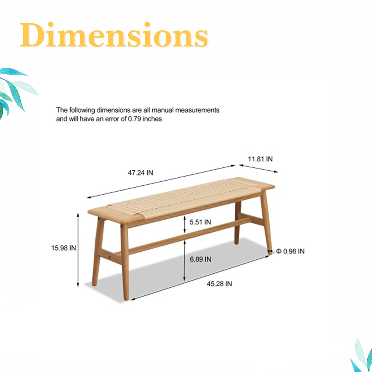 George Oliver Ersela 32" Rustic Farmhouse Wood Bench, Rattan Natural ...