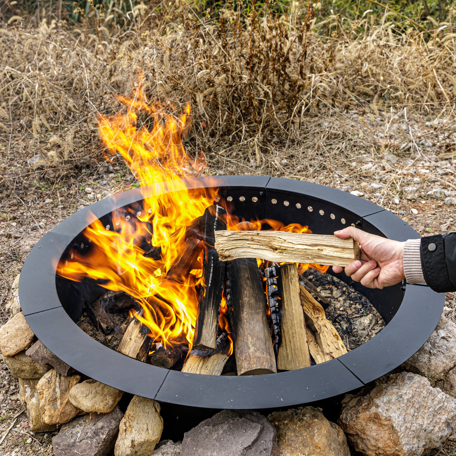 Arlmont & Co. Shaylee 42" W X 9" H Iron Outdoor Fire Ring, Wood Burning ...
