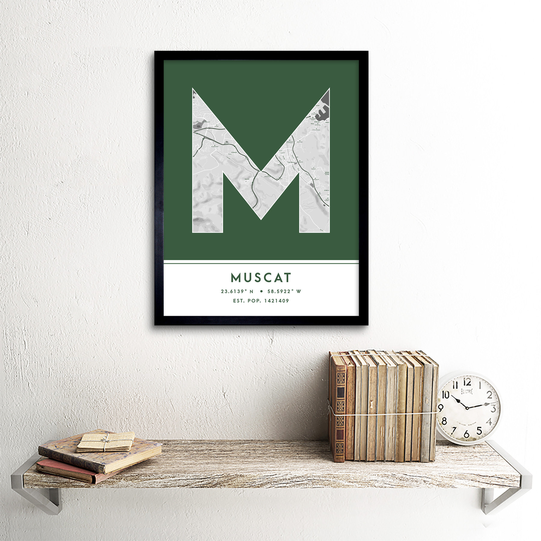 Wee Blue Coo Muscat Oman City Map Green - Picture Frame Typography ...