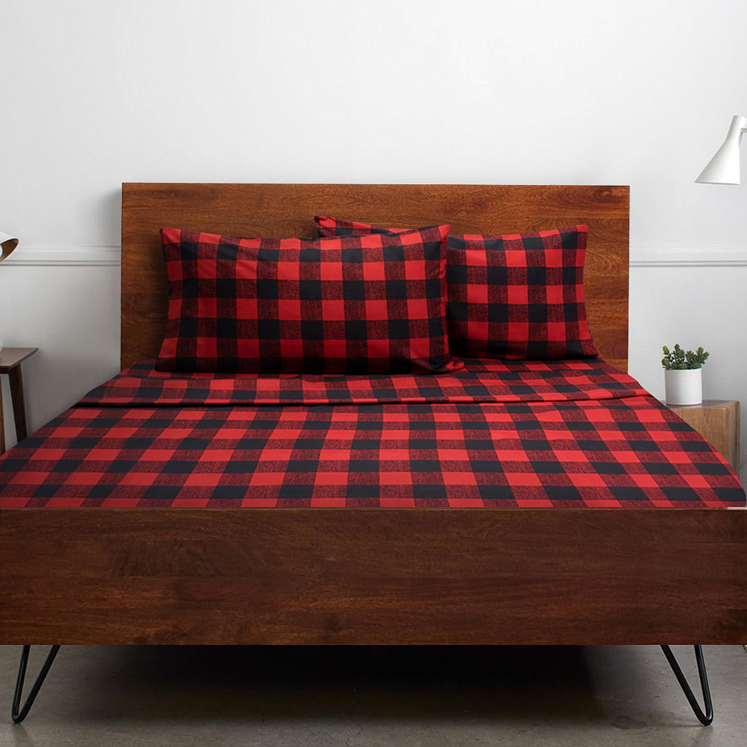 Sweet Home Collection Buffalo Plaid Printed Microfiber Sheet Set ...