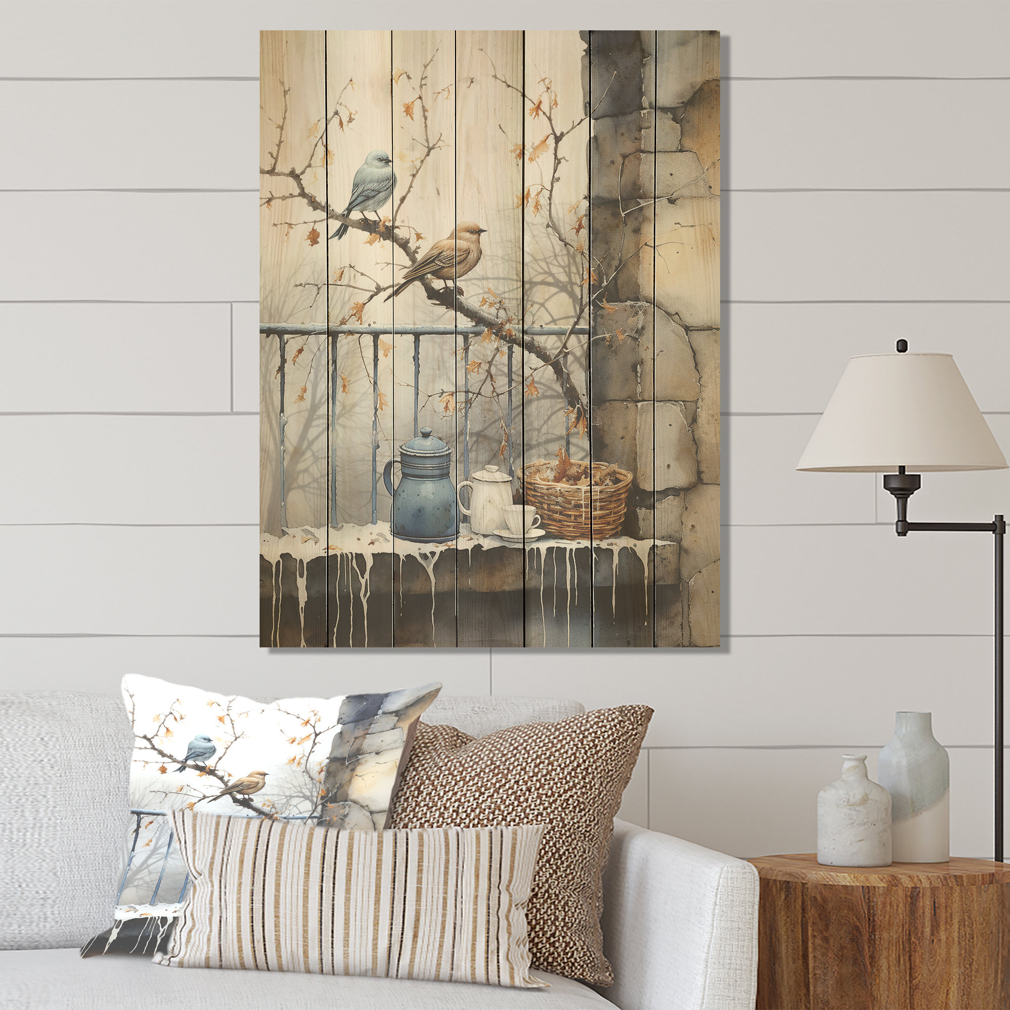Winston Porter Snowy Birds Window Views - Bird On Wood Print | Wayfair