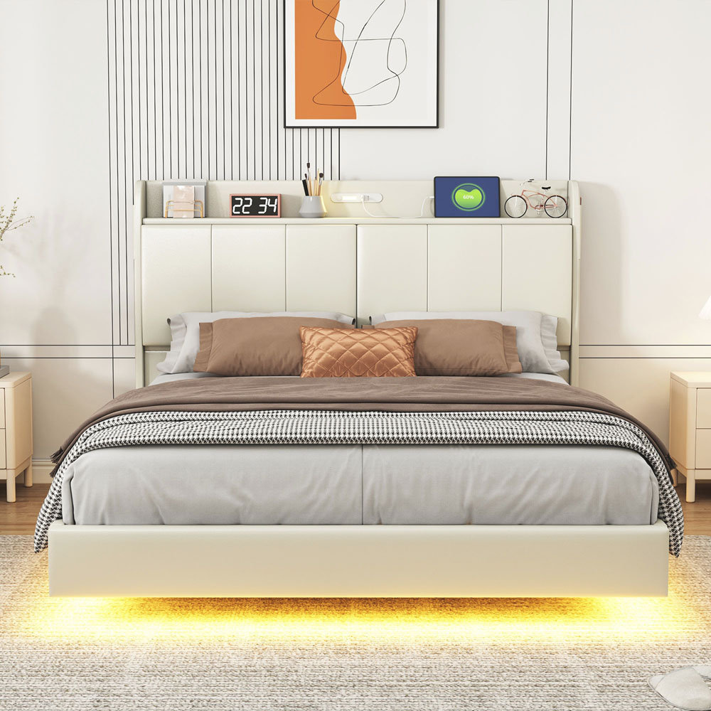Ivy Bronx PU Leather Floating Bed | Wayfair
