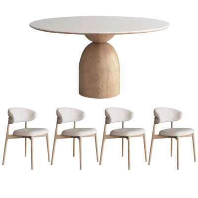 Greyleigh Solid Wood Rock-Plate Round Dining Table Chair Set 7 - Piece ...