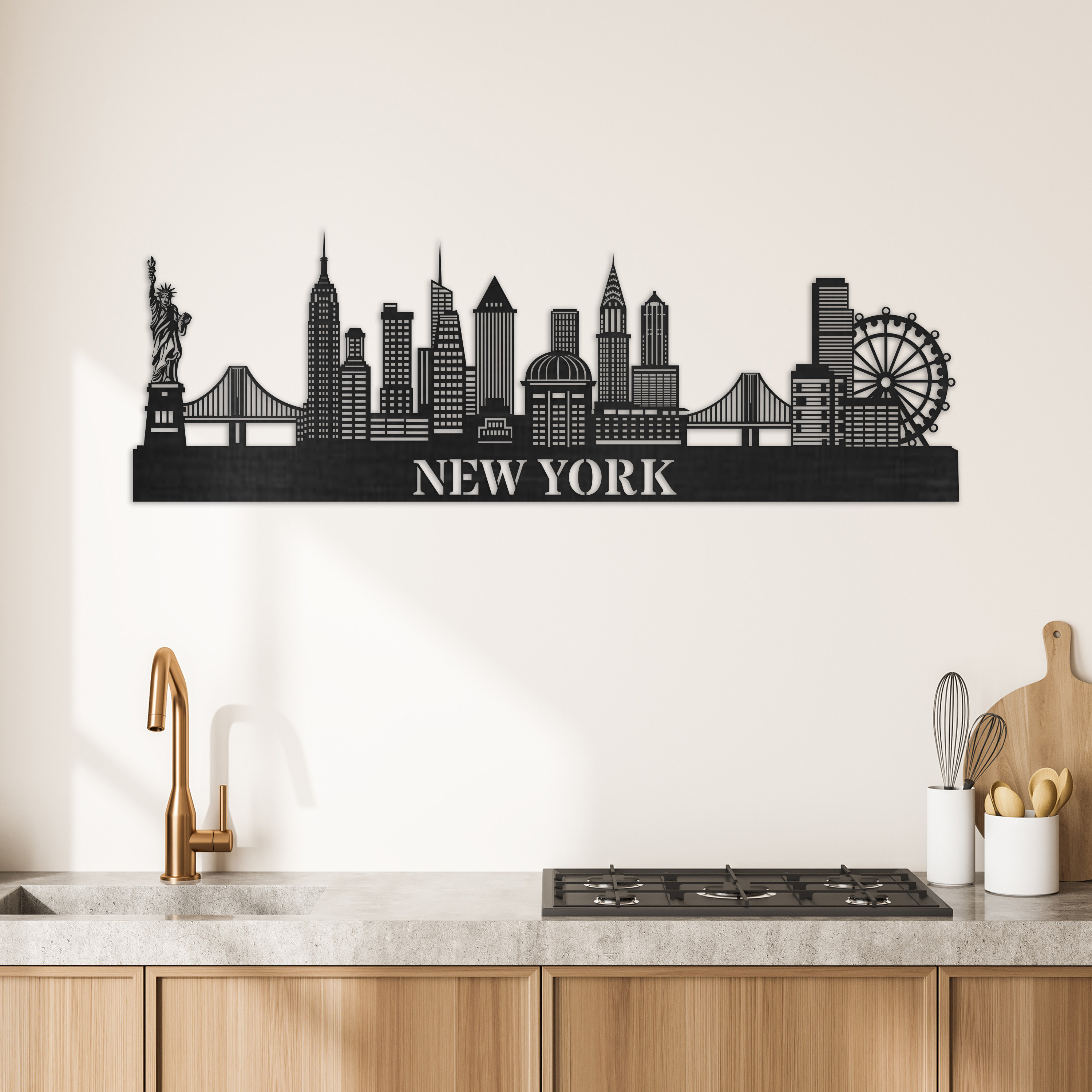 Trinx New York City Skyline Hanging Wooden Wall Art Home Decor - White ...