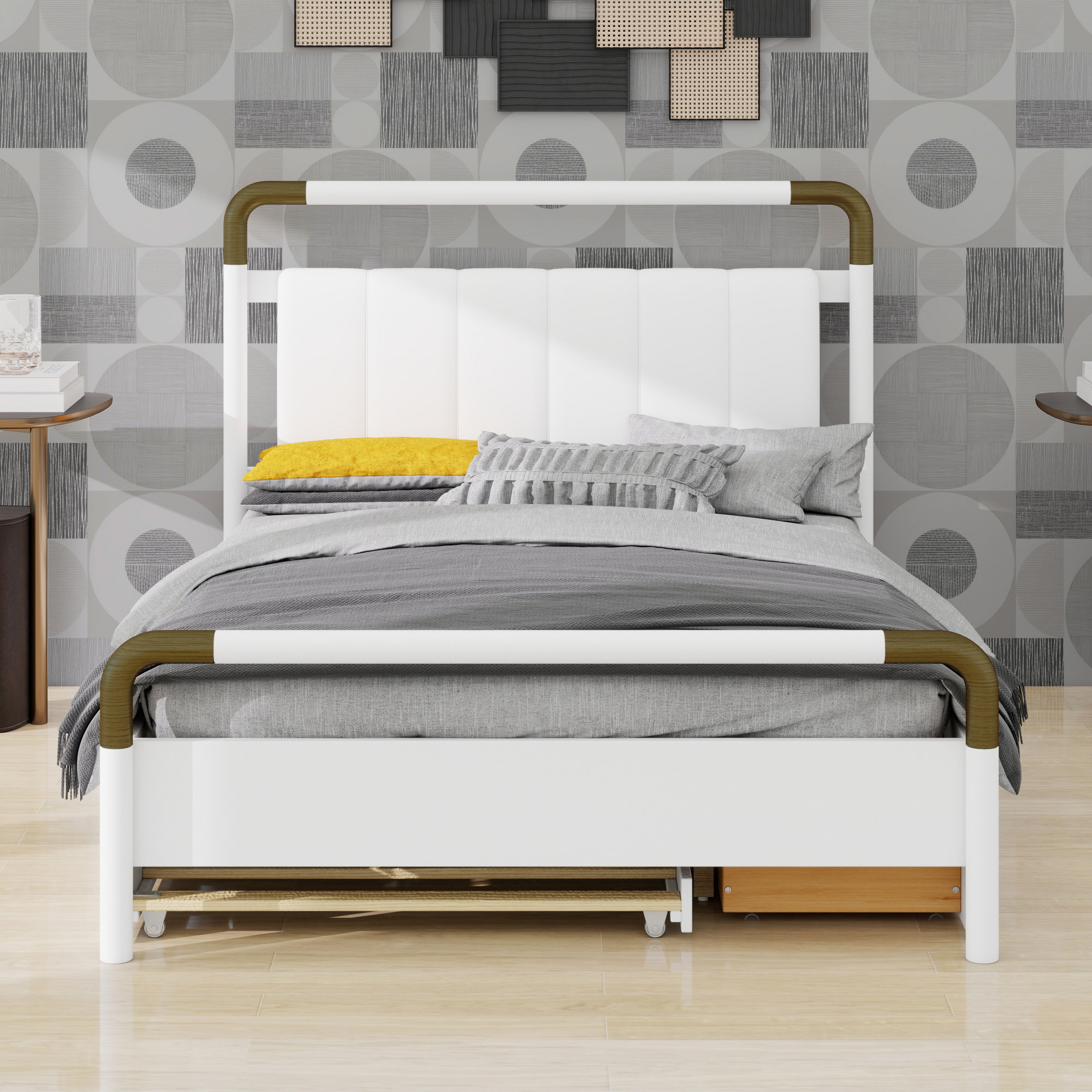 Latitude Run® Wooden Storage Platform Bed, With 2 Big Drawers, Trundle ...