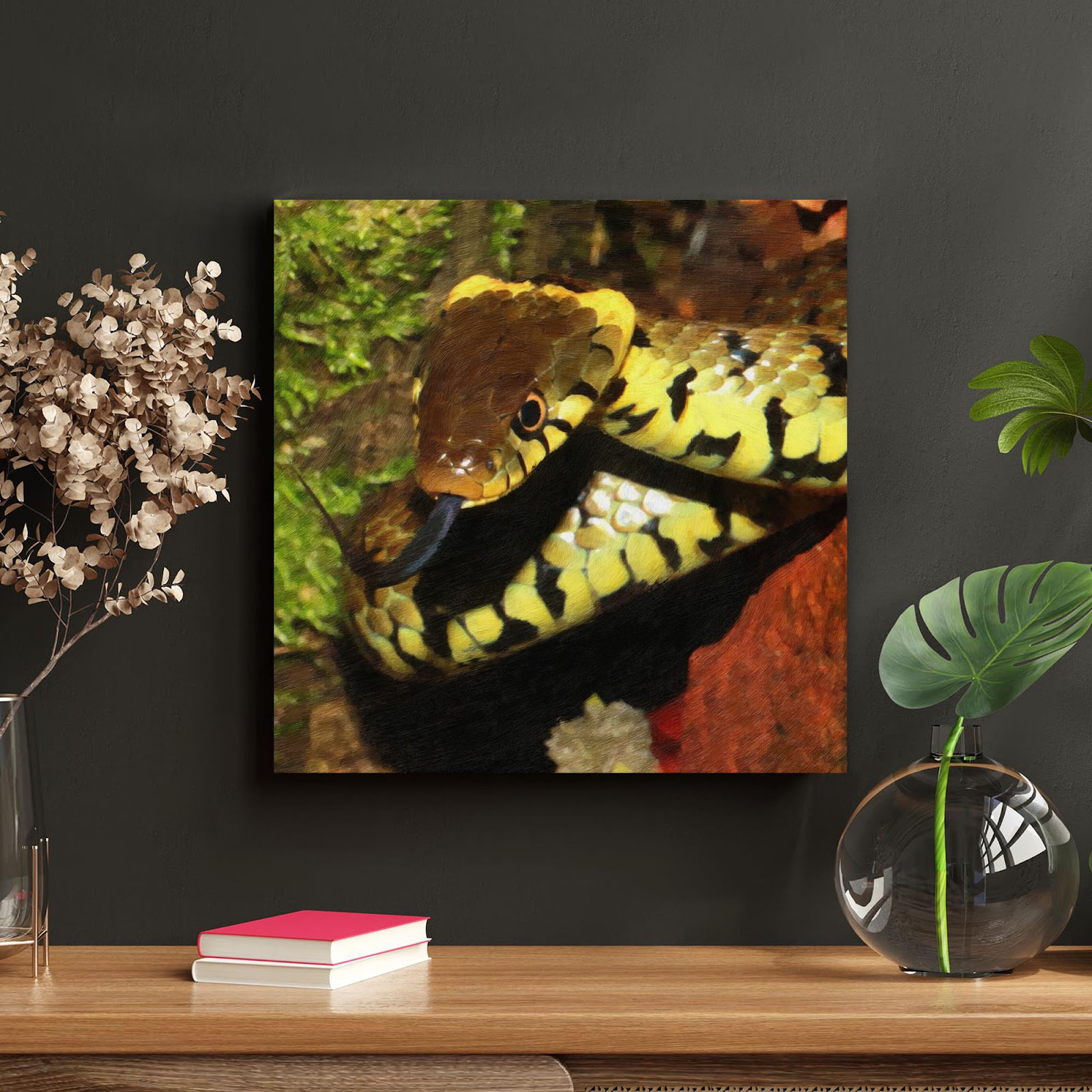 Latitude Run® Yellow And Black Snake On Brown Rock - Wrapped Canvas ...