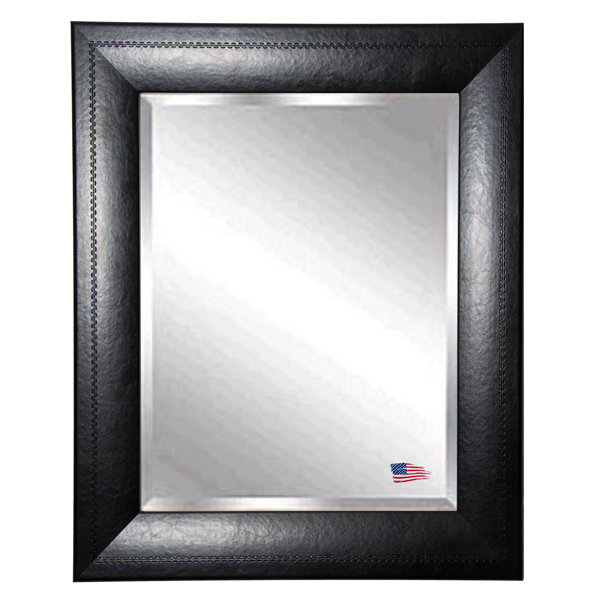 Red Barrel Studio® Rectangle Black Stitched Leather Wall Mirror ...