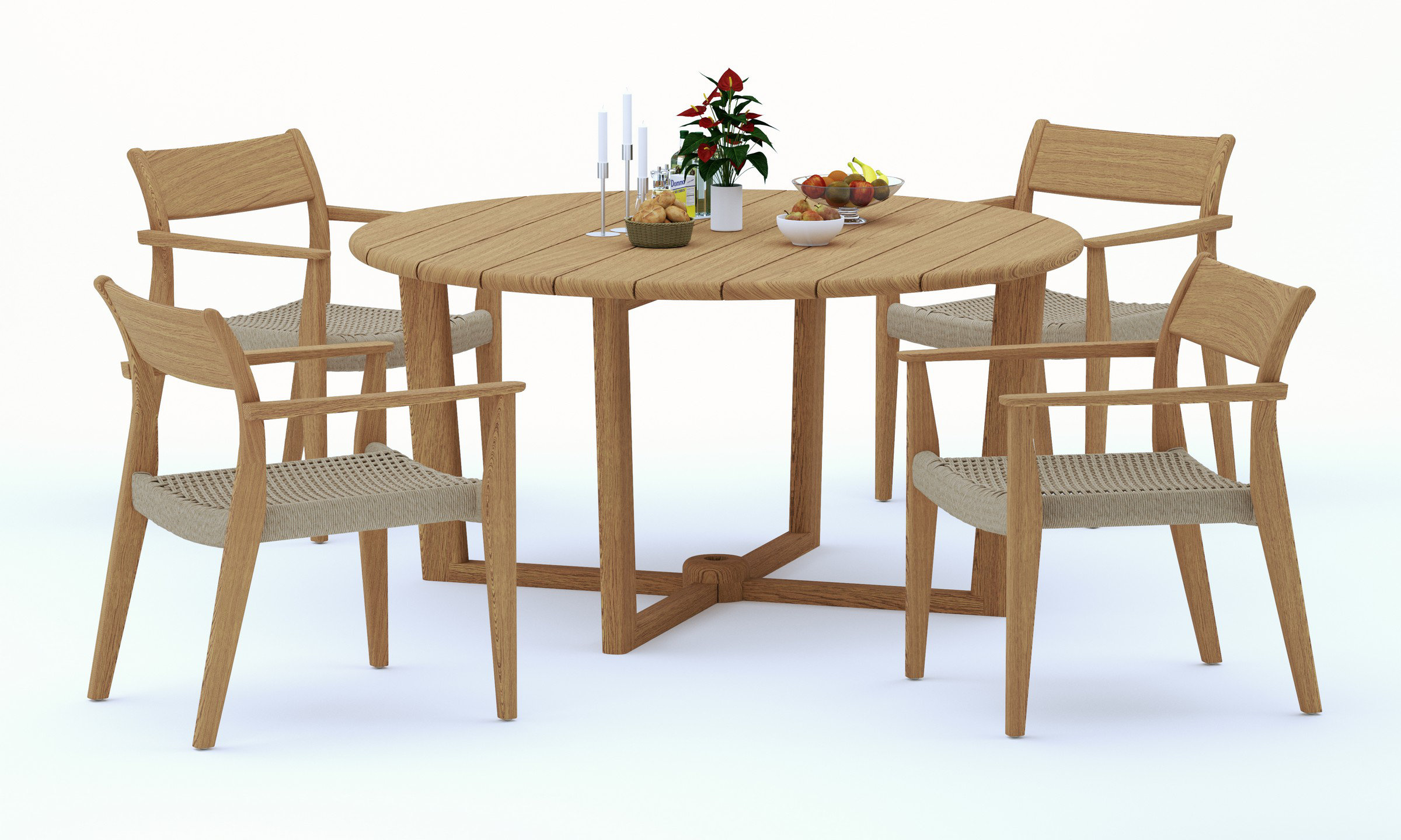 Teak Smith Sema Round 5 - Piece 4 - Person 59'' L Outdoor Table Set ...