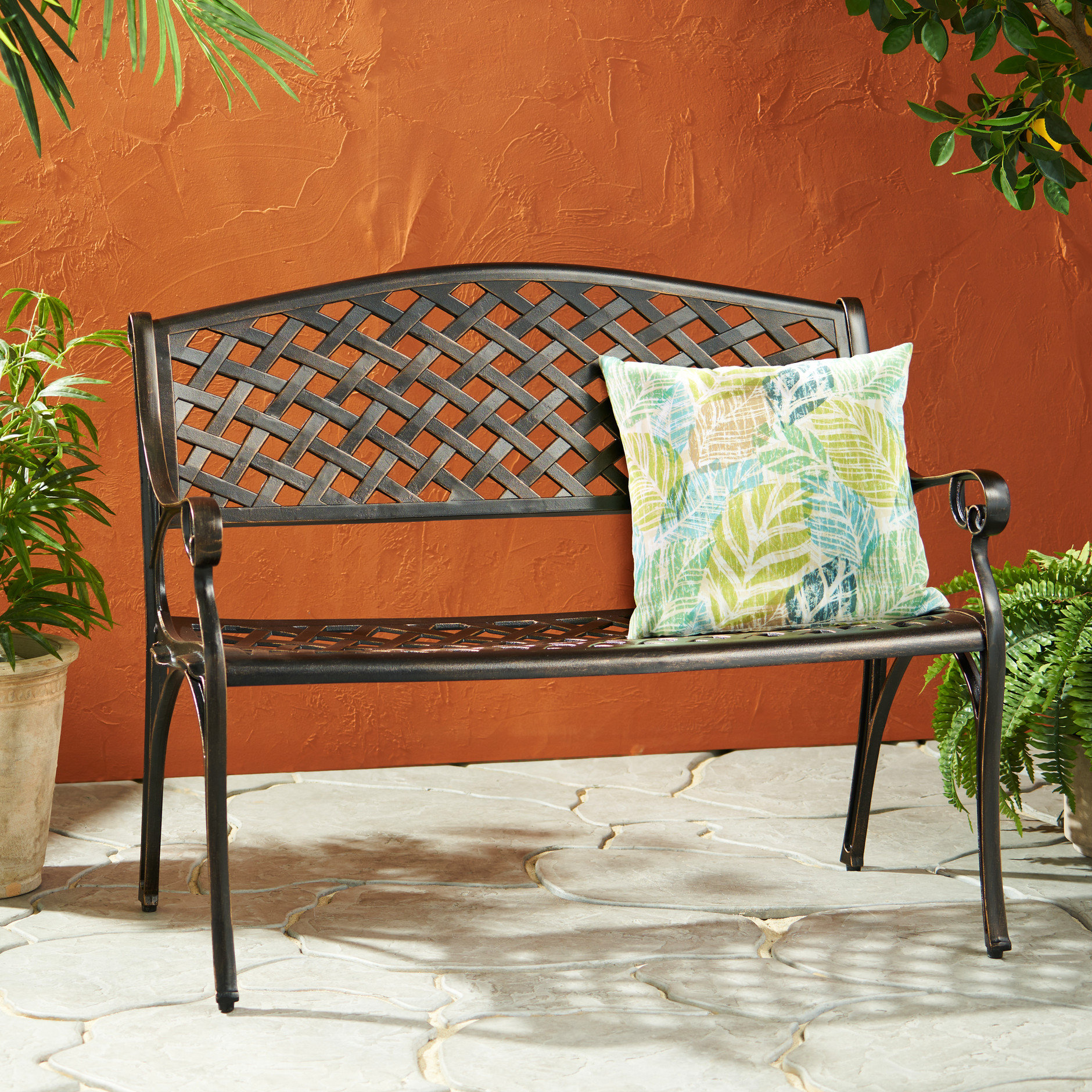 Latitude Run® Antique Copper Cast Aluminum Bench For Outdoor Areas ...