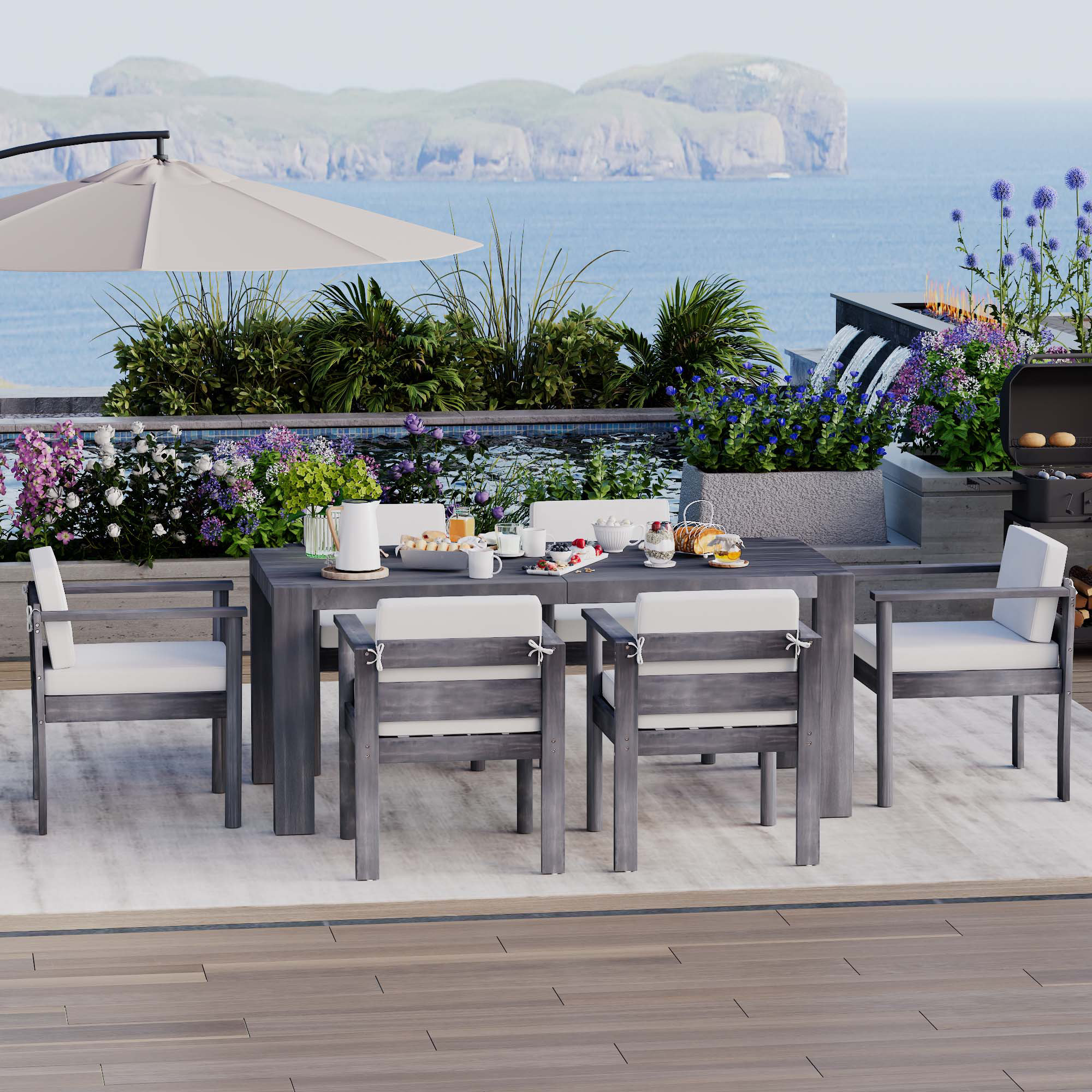 Hokku Designs 7-Piece Patio Dining Table Set For 6 With Rectangle Table ...