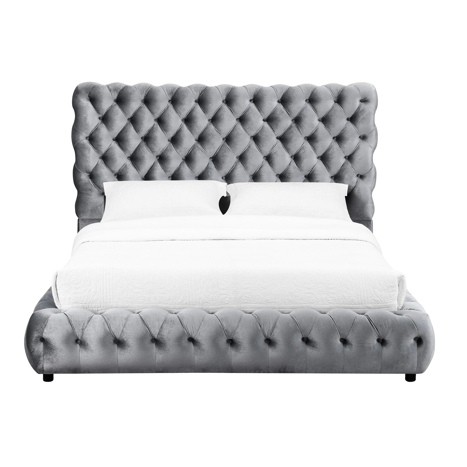 House of Hampton® Gray Modern Style Contemporary Button - Bed Frame ...