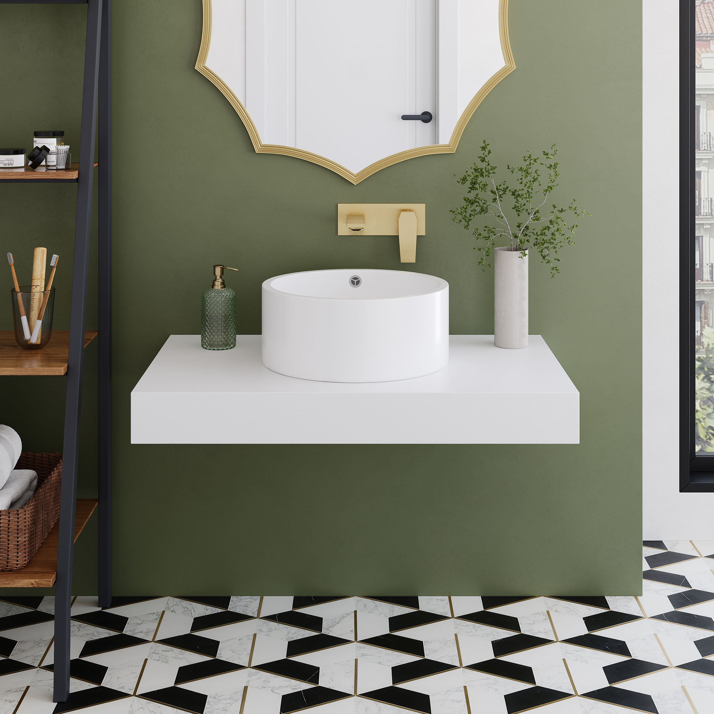 Swiss Madison Monaco 21.81" White Stone Circular Wall Mount Bathroom ...