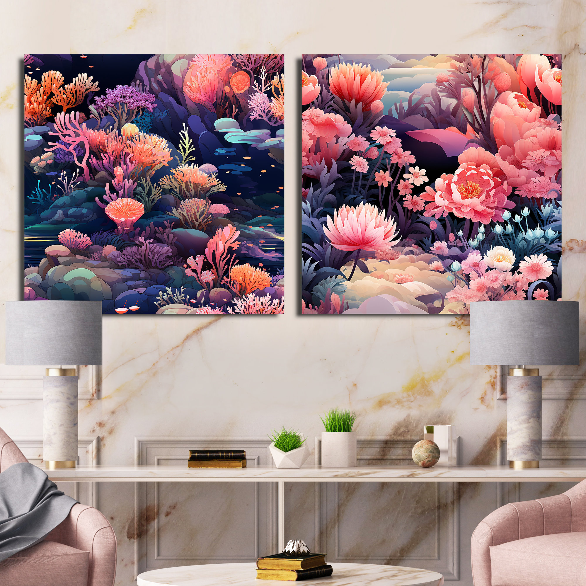 Design Art Pink Underwater Coral Dreamscape - Abstract Botanicals ...