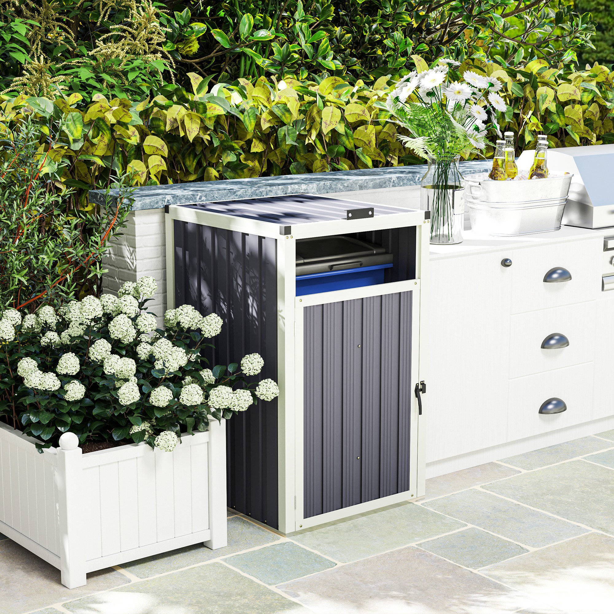 Outsunny Single Garbage Bin Shed, Lockable Storage Shed with Openable ...