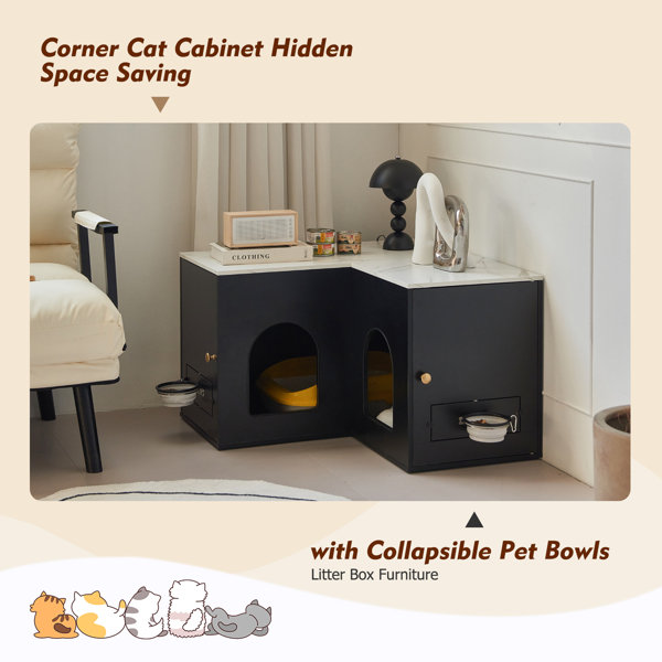 Tucker Murphy Pet™ Corner Cat Litter Box Cabinet For 2 Cats & Litter ...