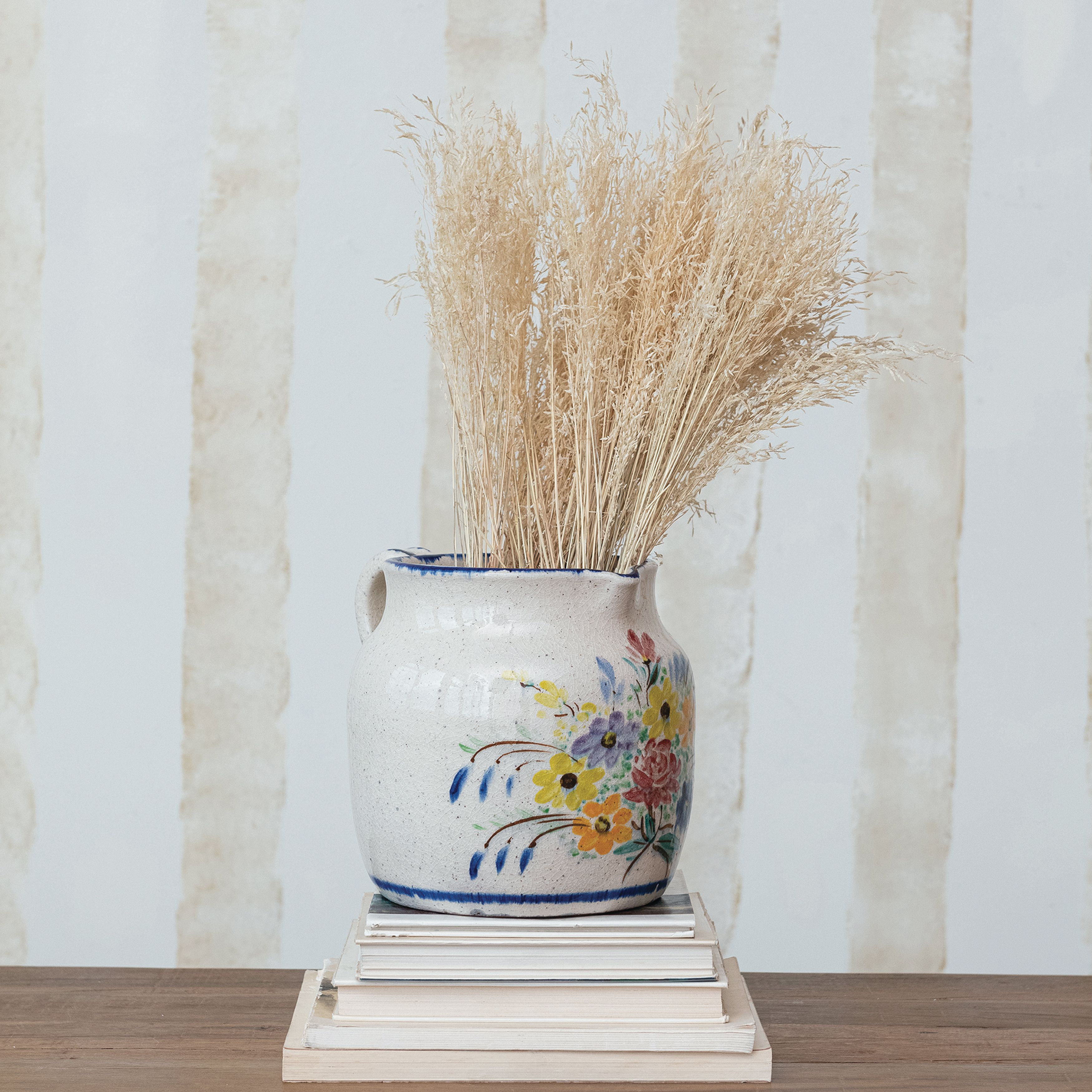 August Grove® Floral Terra-Cotta Crackle Glaze Pitcher | Wayfair