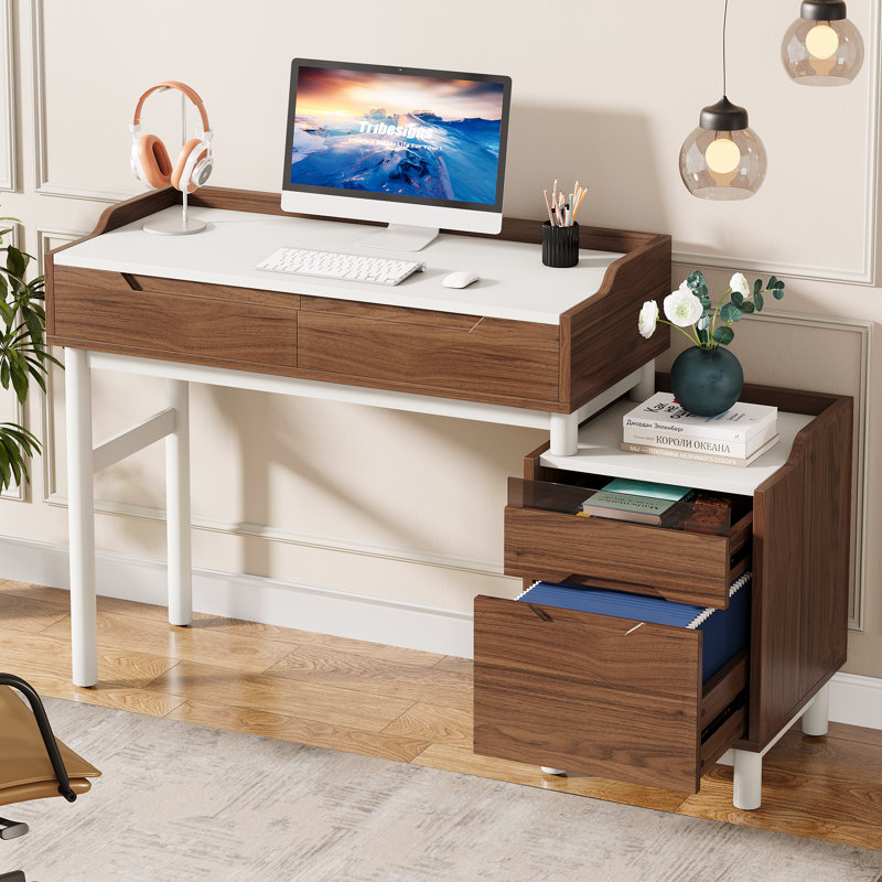 Latitude Run® Reversible Computer Desk With File Drawer Cabinet, Home ...