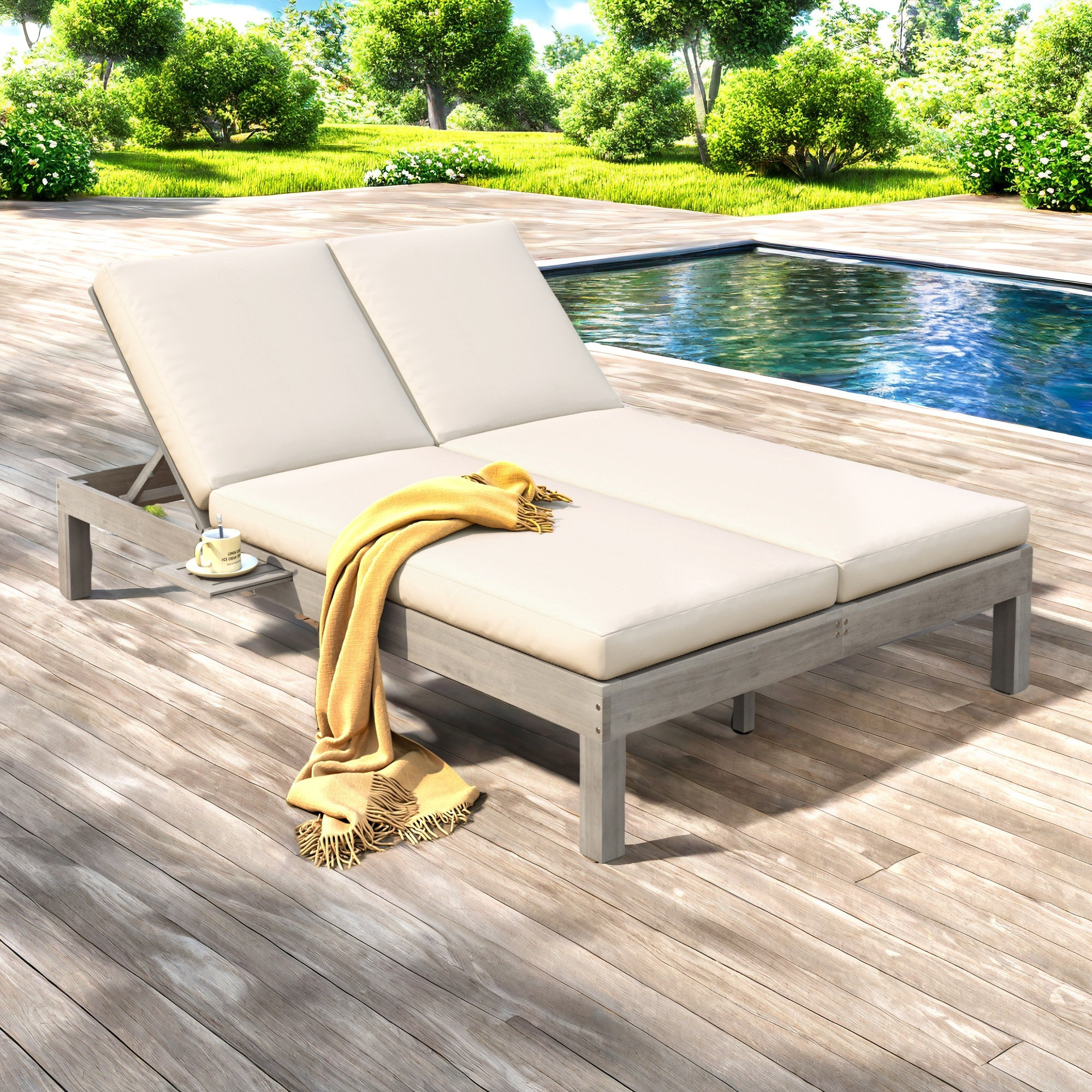 Latitude Run® 5-Position Adjustable Backrest Double Chaise Lounge ...