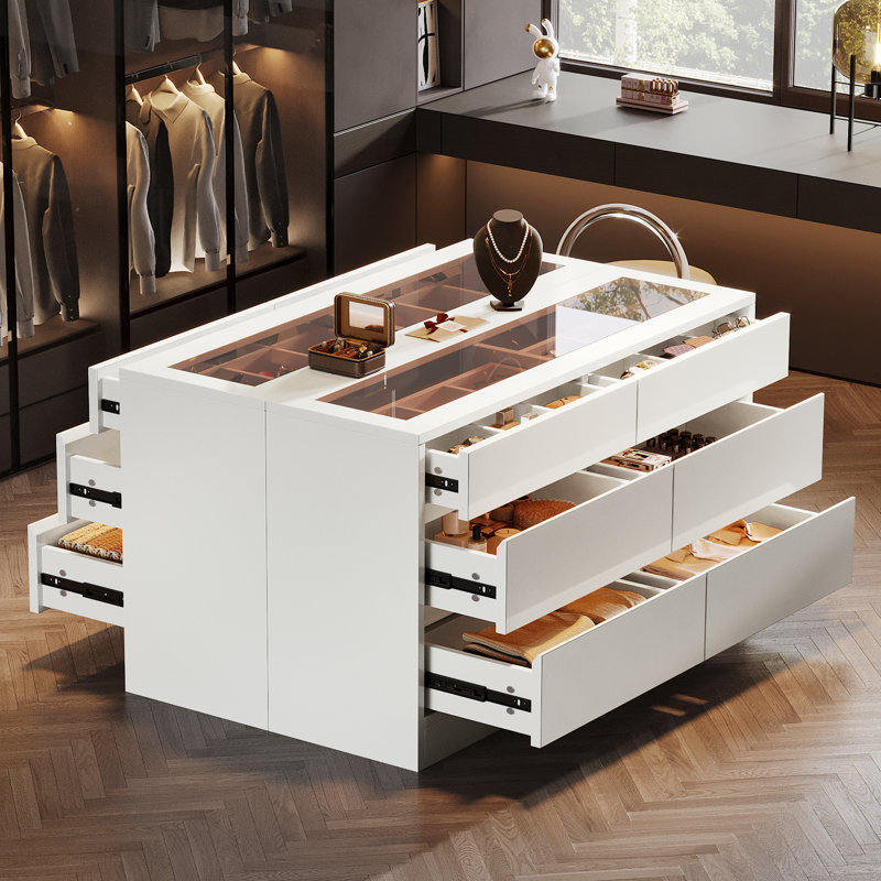 Wrought Studio™ White 6 Drawer Dresser For Bedroom, Wide Chest Of ...