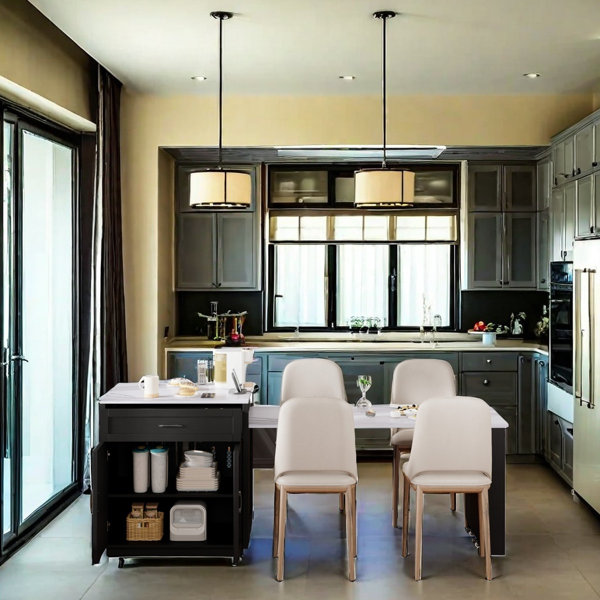 Red Barrel Studio® Multifunctional Kitchen Island With Extendable Table ...