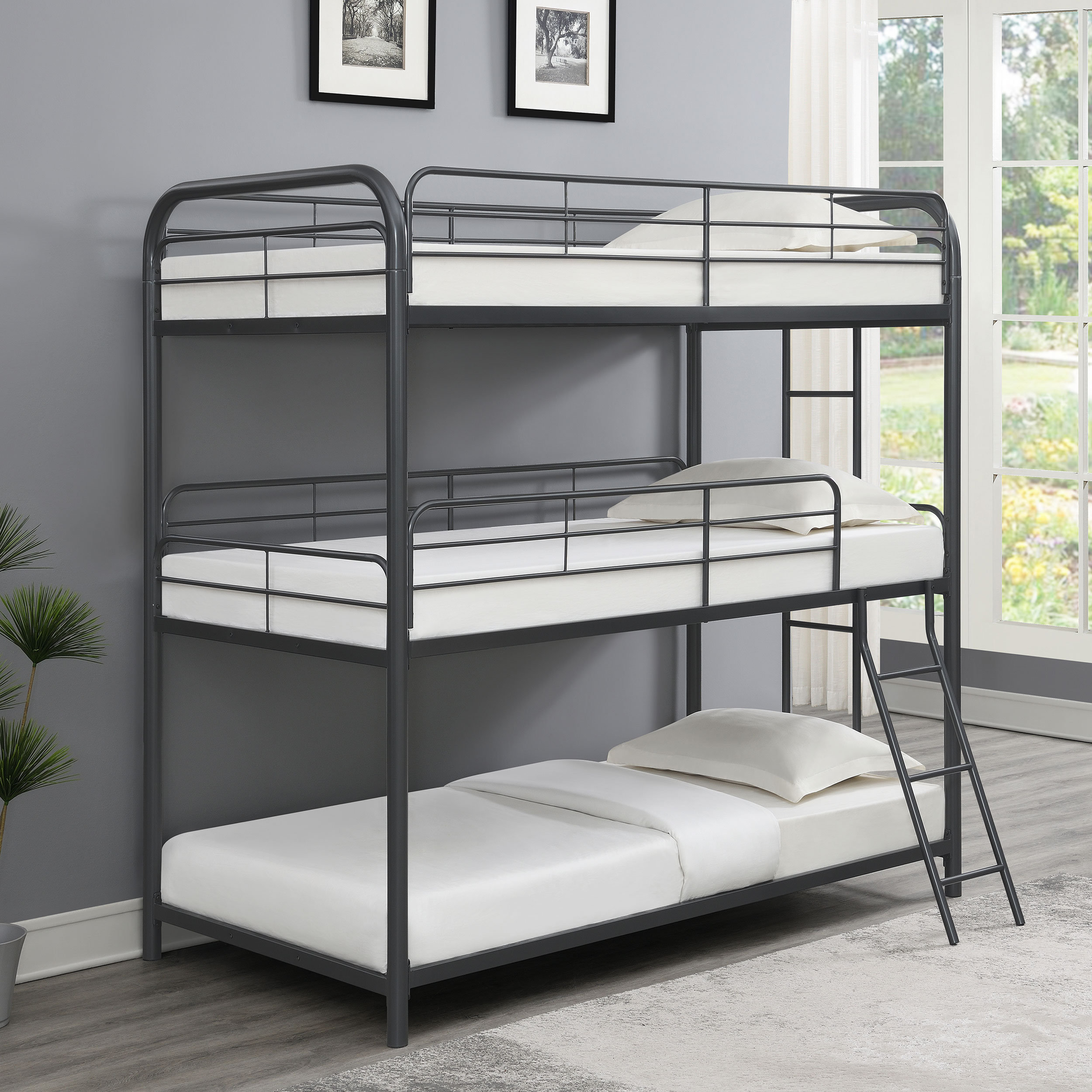 Isabelle & Max™ Garner Metal Twin Triple Bunk Bed Gunmetal - Wayfair Canada
