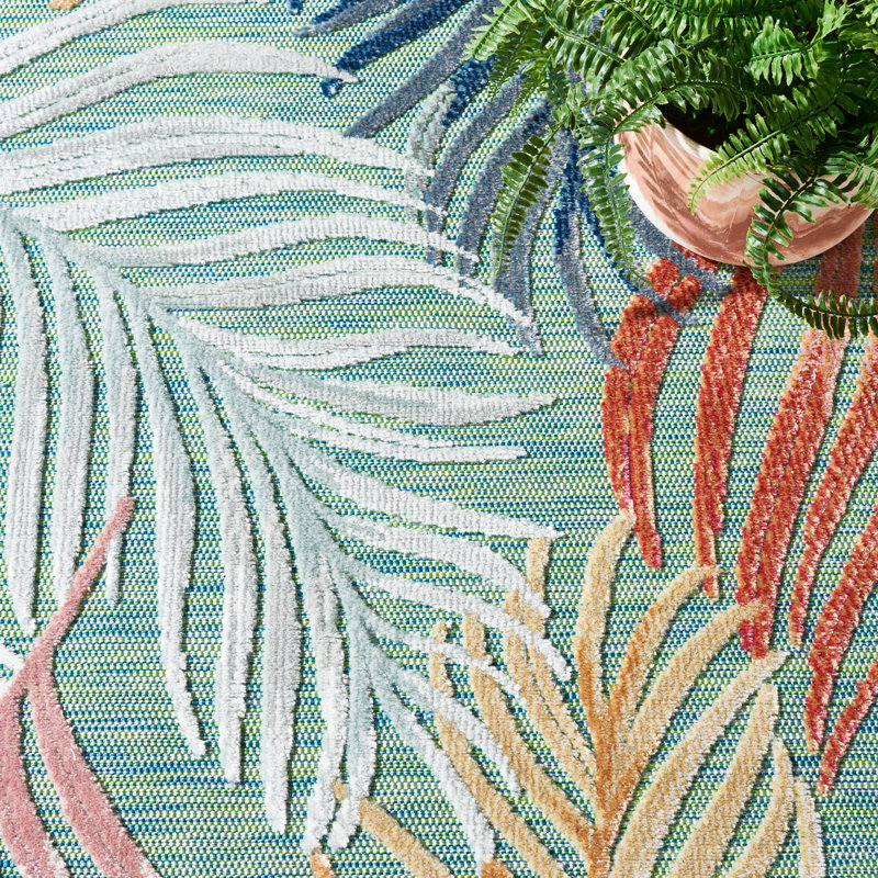 Beachcrest Home™ Stoneham Floral Green / Rust Indoor / Outdoor Area Rug ...