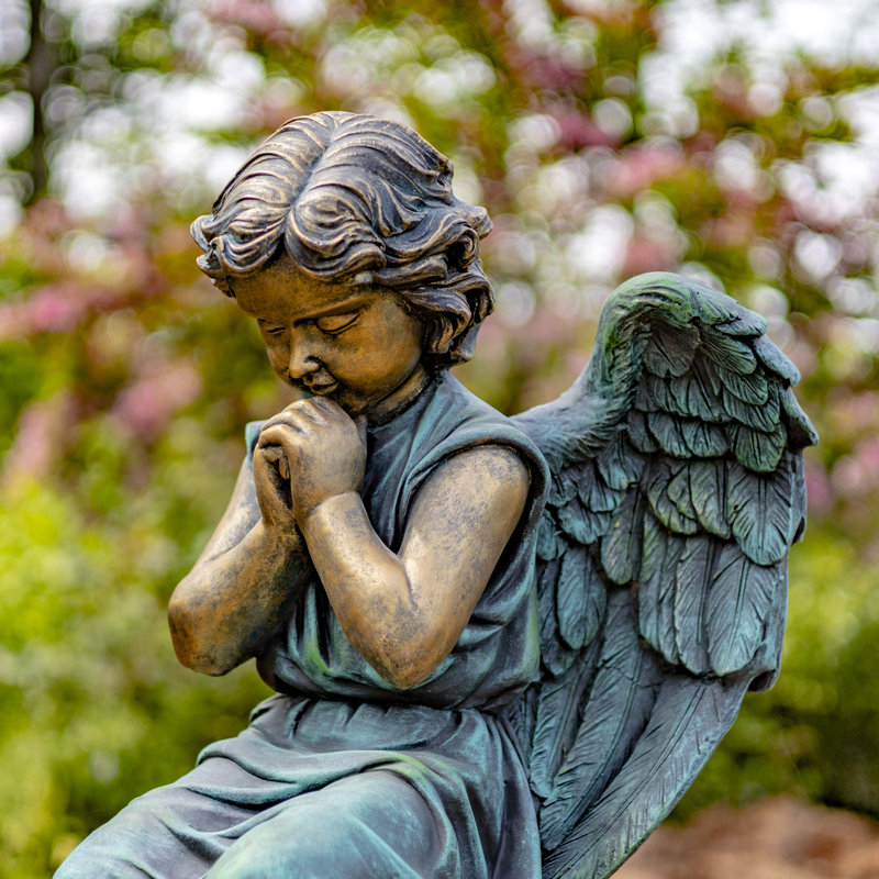 Trinx Sitting and Praying Child Angel Magnesium Garden Statue | Wayfair