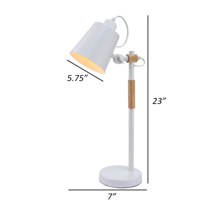 Latitude Run® 23 Inch Table Lamp, Brown Wood Trim, Dome Metal Shade ...