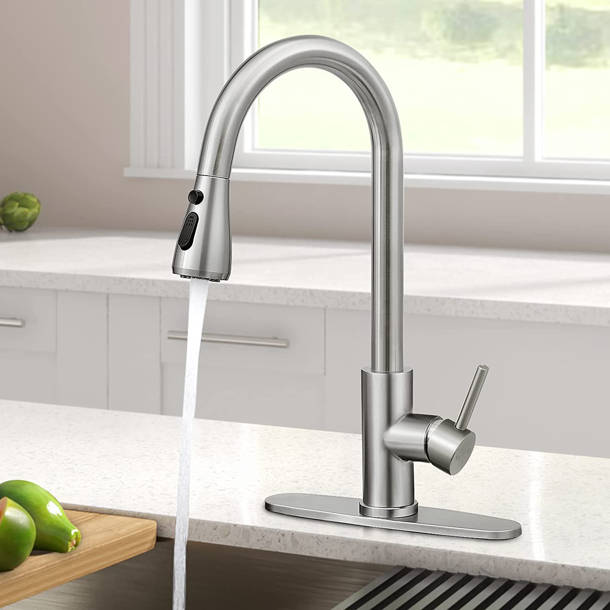 Ufaucet Brushed Nickel Single Handle Kitchen Faucet with Pull Down ...
