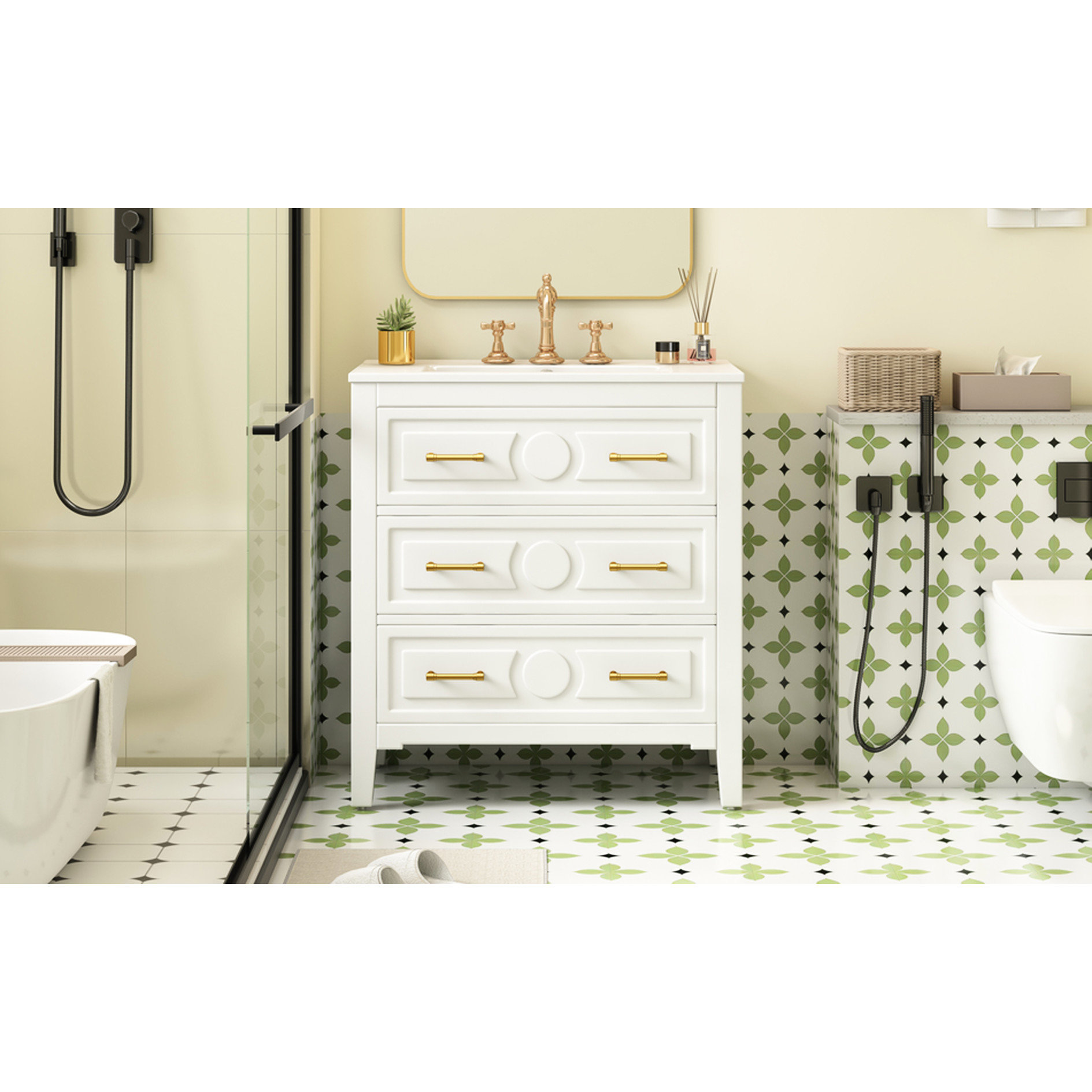 House of Hampton® 30'' Classical Bathroom Vanity With Ceramic Sink ...