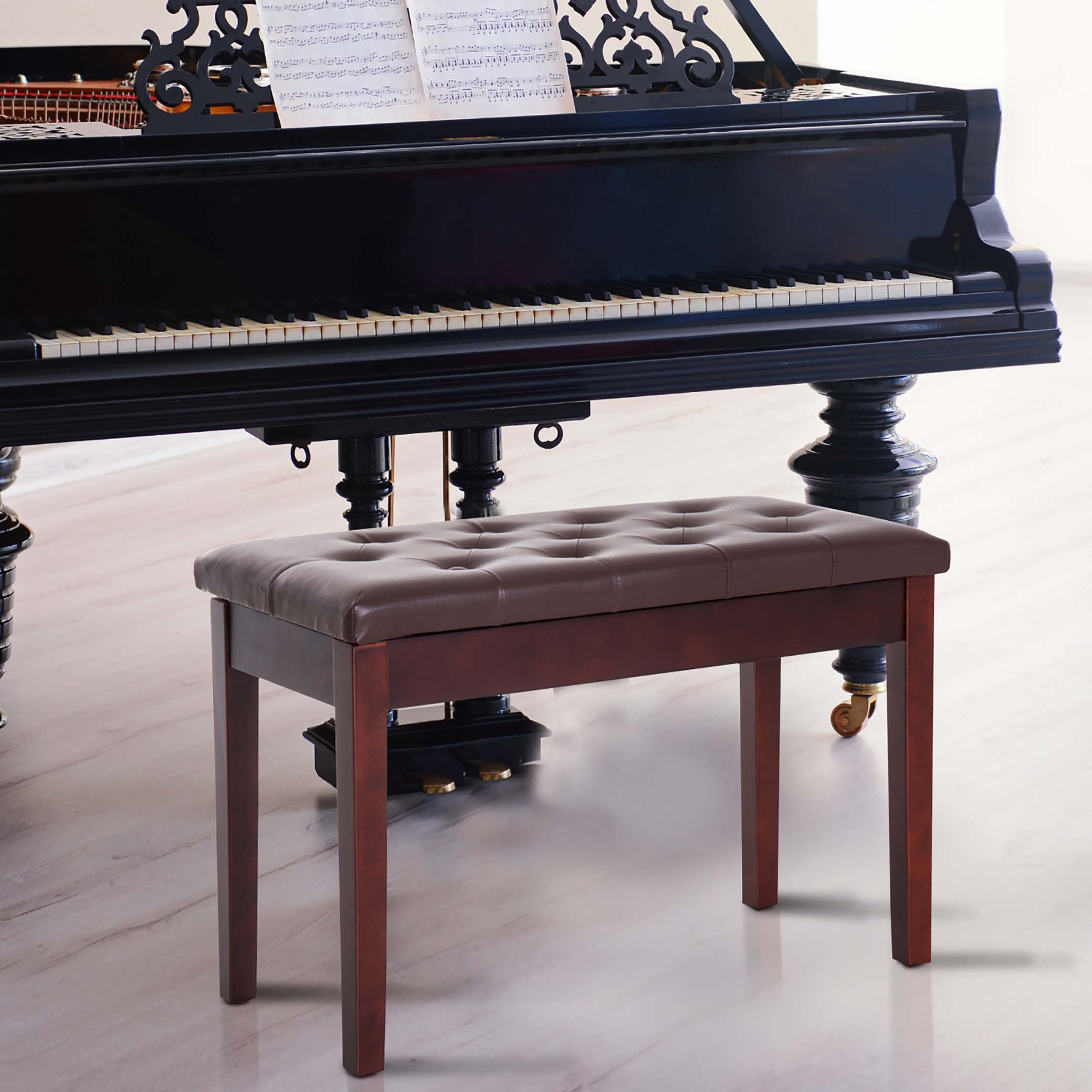 House On Tree Piano Bench, Duet Piano Chair with Faux Leather Padded ...