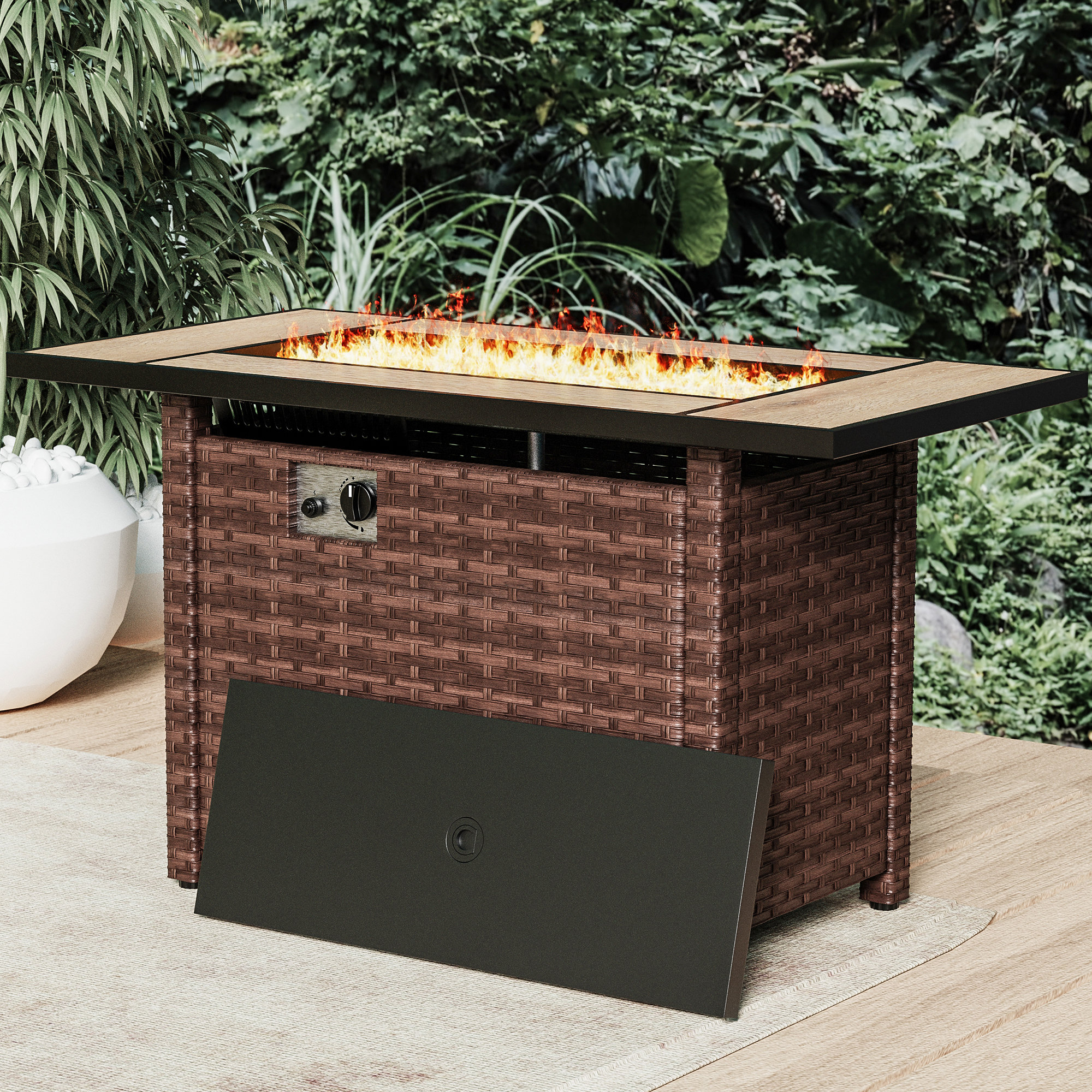 Latitude Run® 45 Inch Rectangle Outdoor Propane Gas Fire Pit Table ...